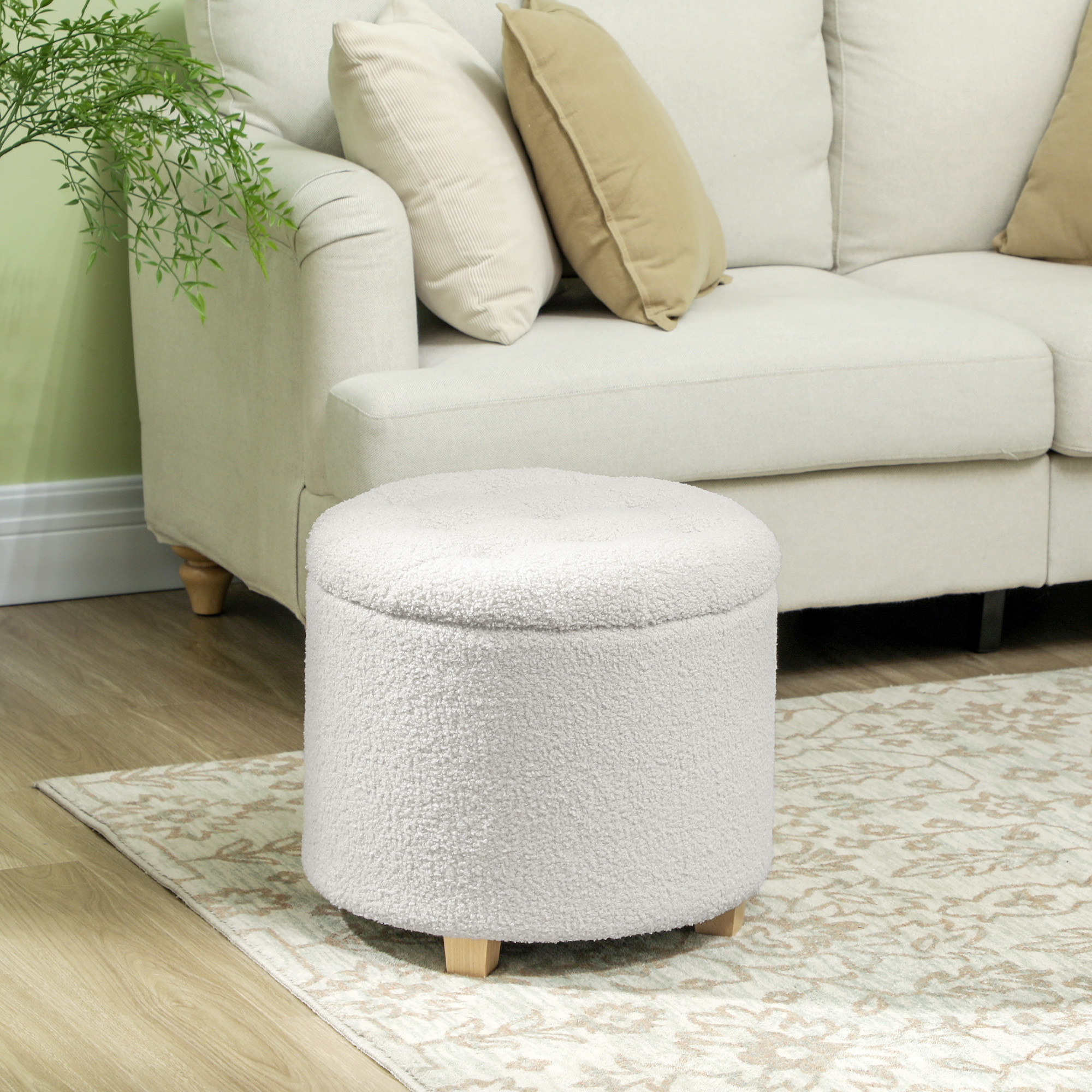 HOMCOM 18" Round Ottoman with Storage, Cashmere Button Tufted Foot ...