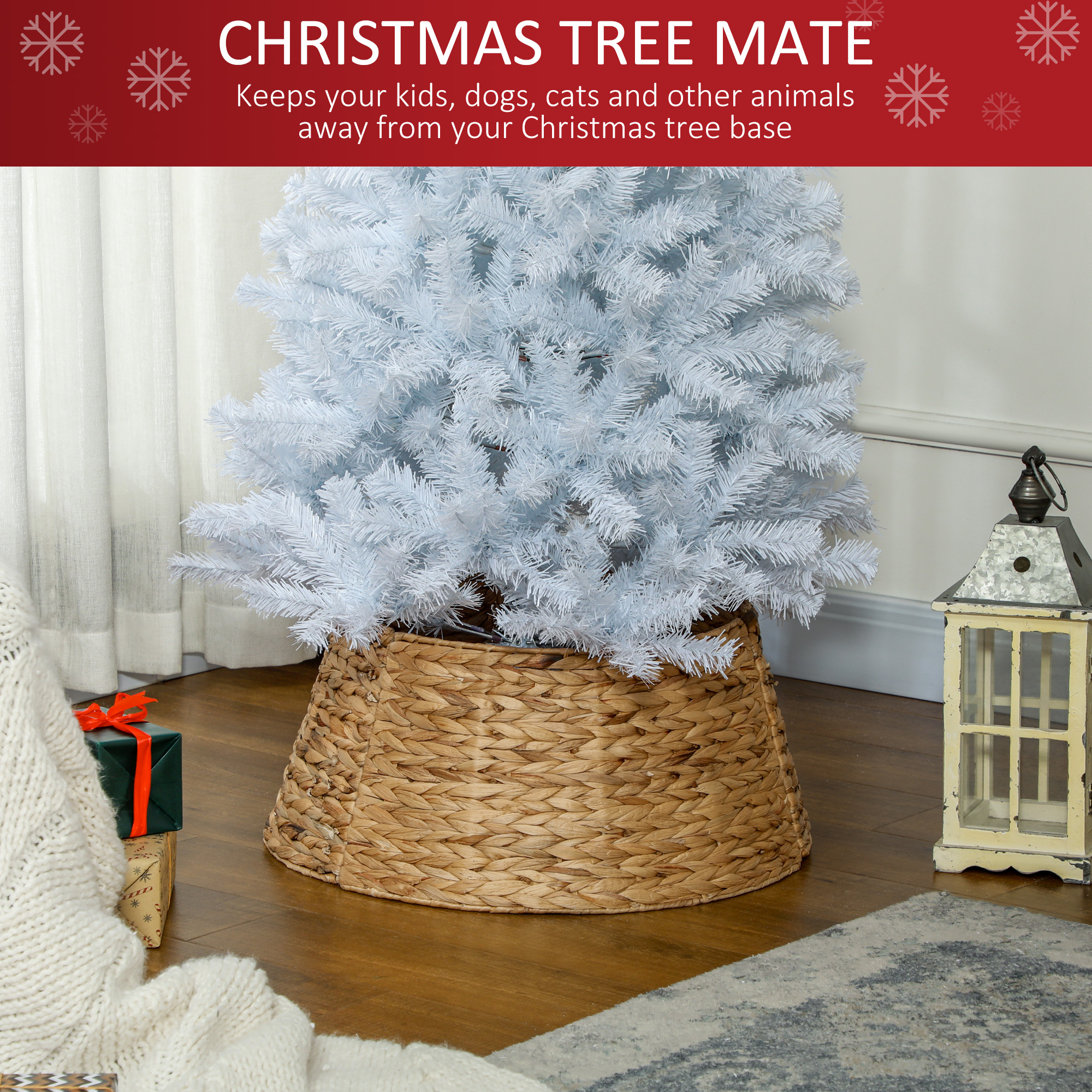 HOMCOM 24" Hyacinth Christmas Tree Base Cover, Hand Woven Christmas ...