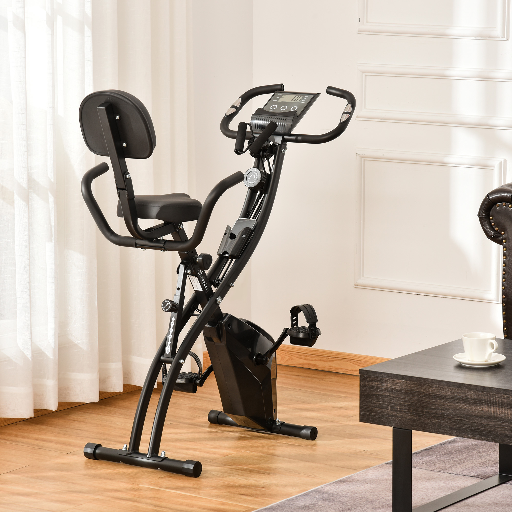Soozier 2 in 1 Upright Exercise Bike Stationary Foldable Magnetic ...