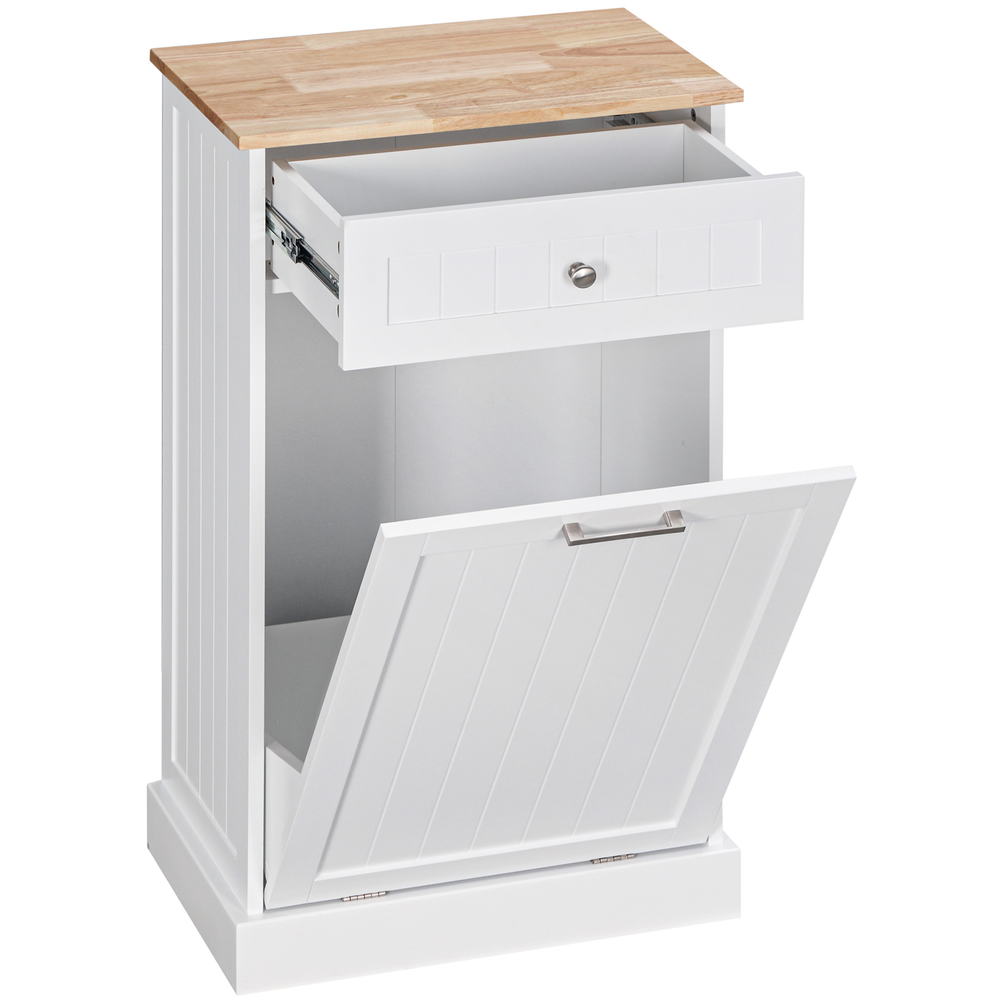 Microwave kitchen cart with hideaway trash can store