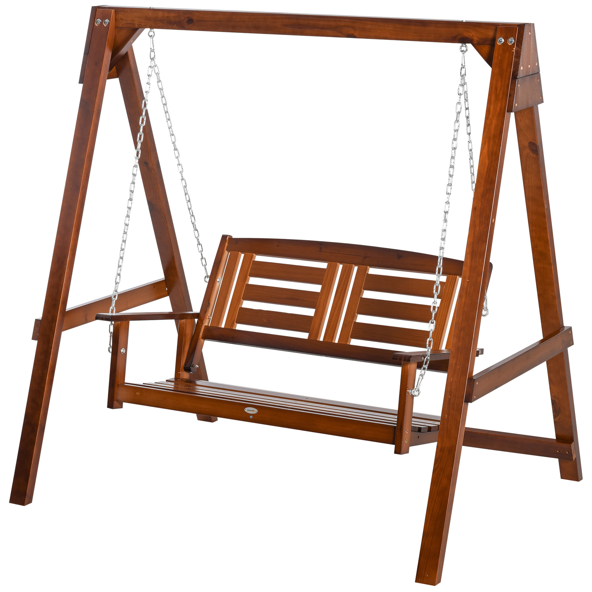 Outsunny 2 Seater Wooden Outdoor Patio Porch Swing with Stand, Wide ...