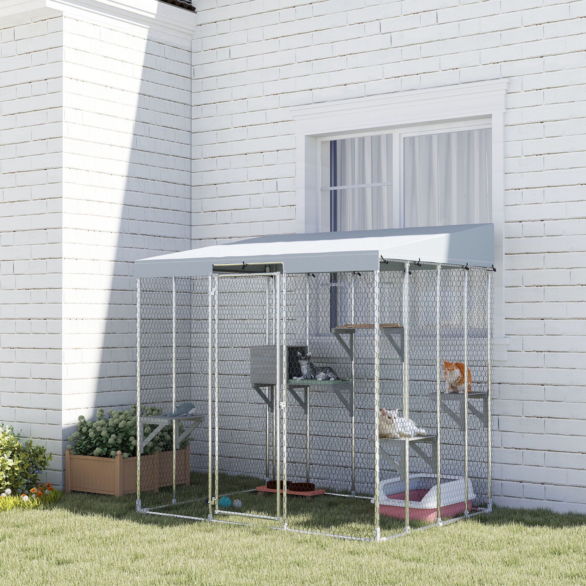 PawHut 79" L Galvanized Steel Catio Outdoor Cat Enclosure w/ 420D ...