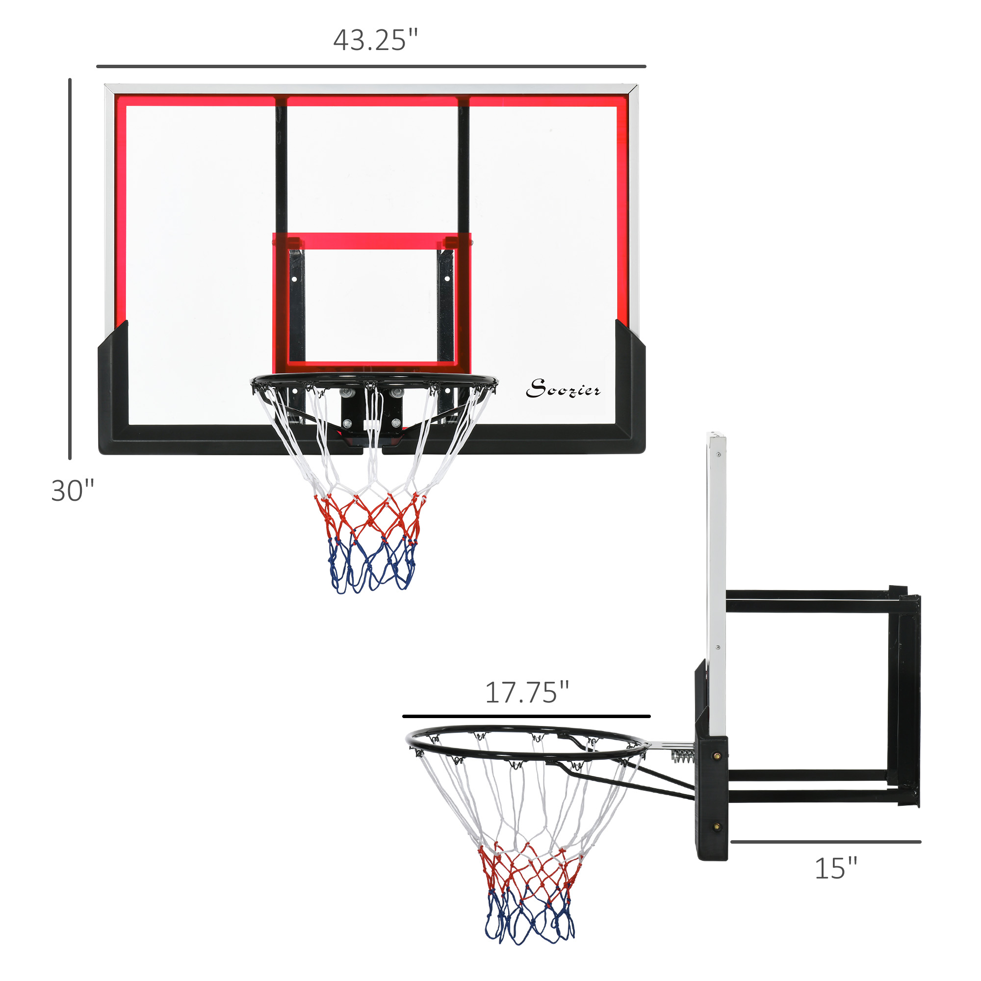 Soozier Wall Mounted Basketball Hoop, Mini Hoop with 43'' x 30 ...