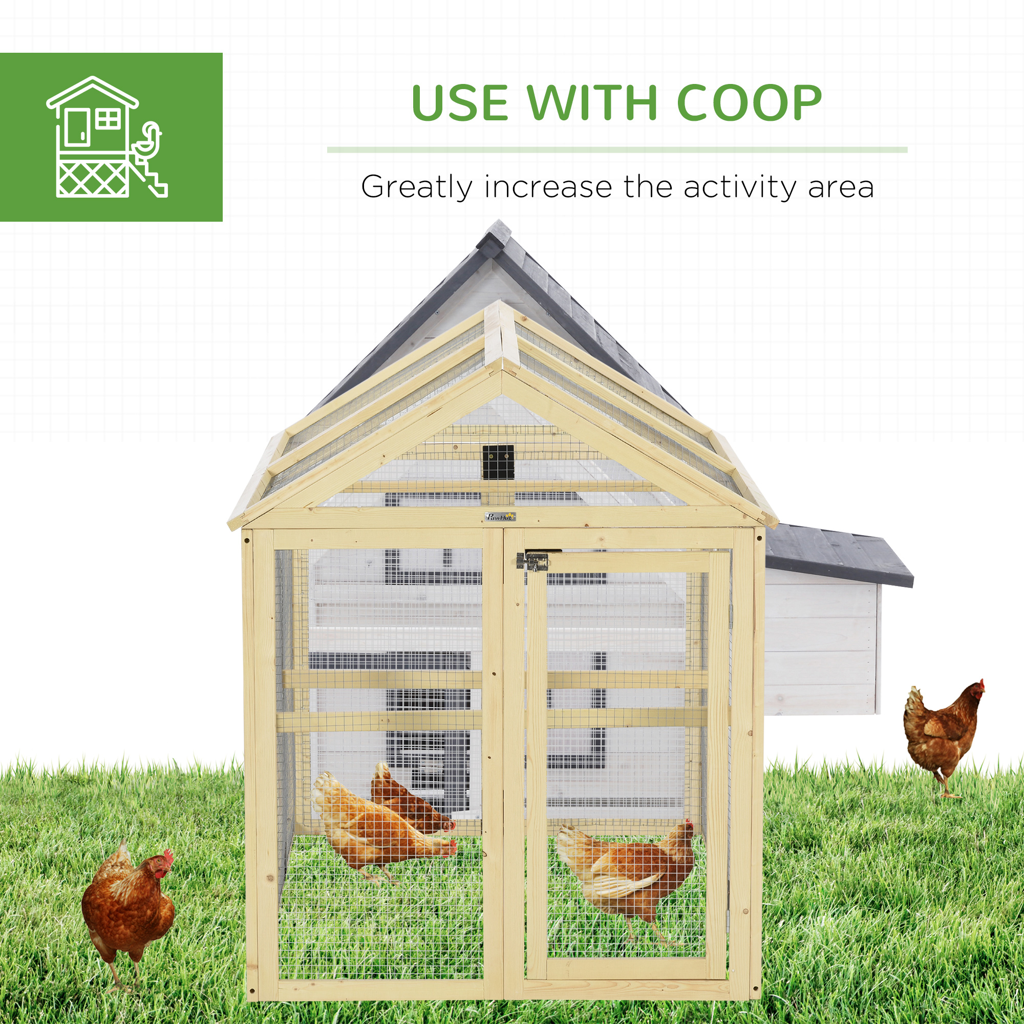 PawHut Wooden Chicken Run Combinable Design with Perches, 4.6' x 2.8 ...