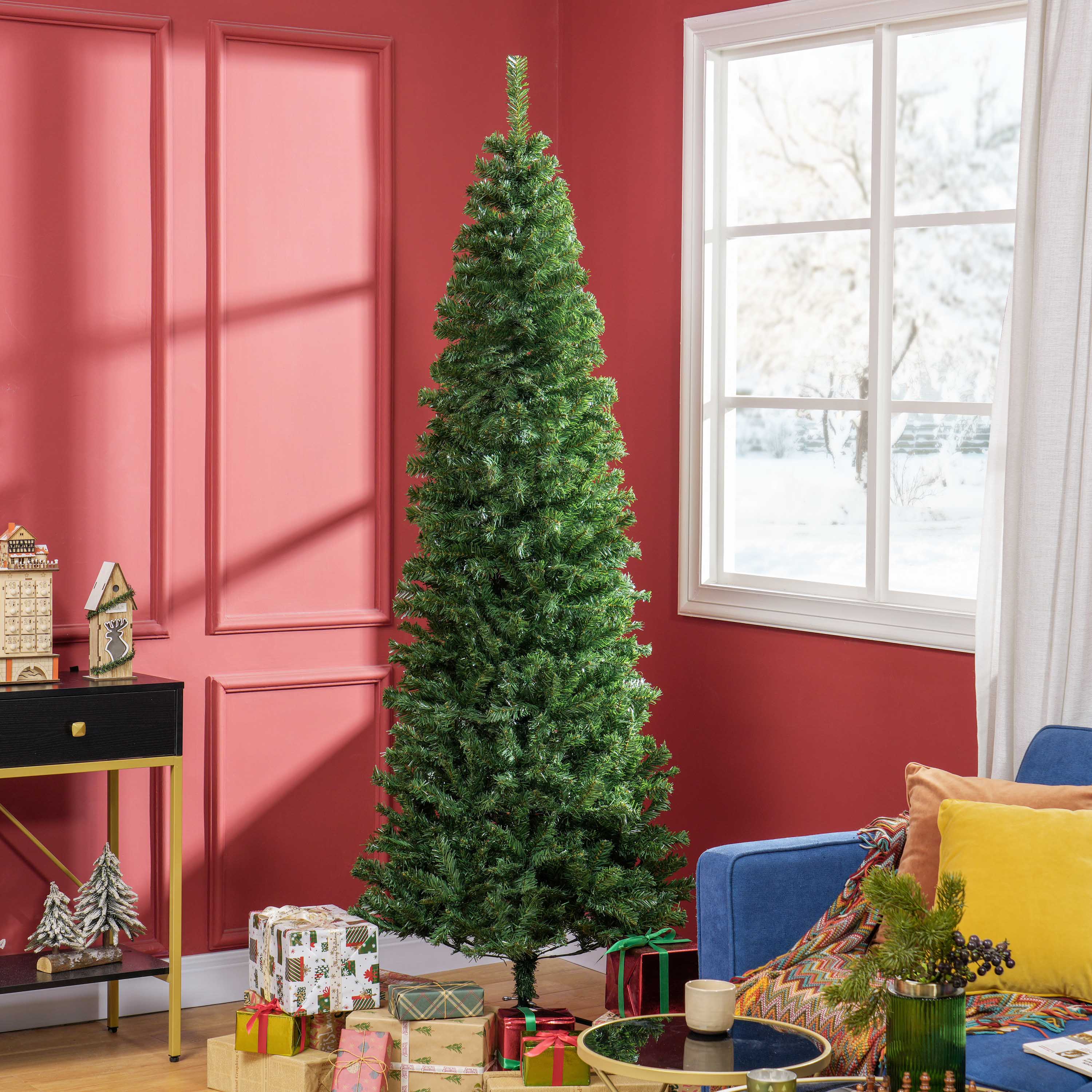 HOMCOM 7FT Pencil Christmas Tree, Artificial Christmas Tree with ...