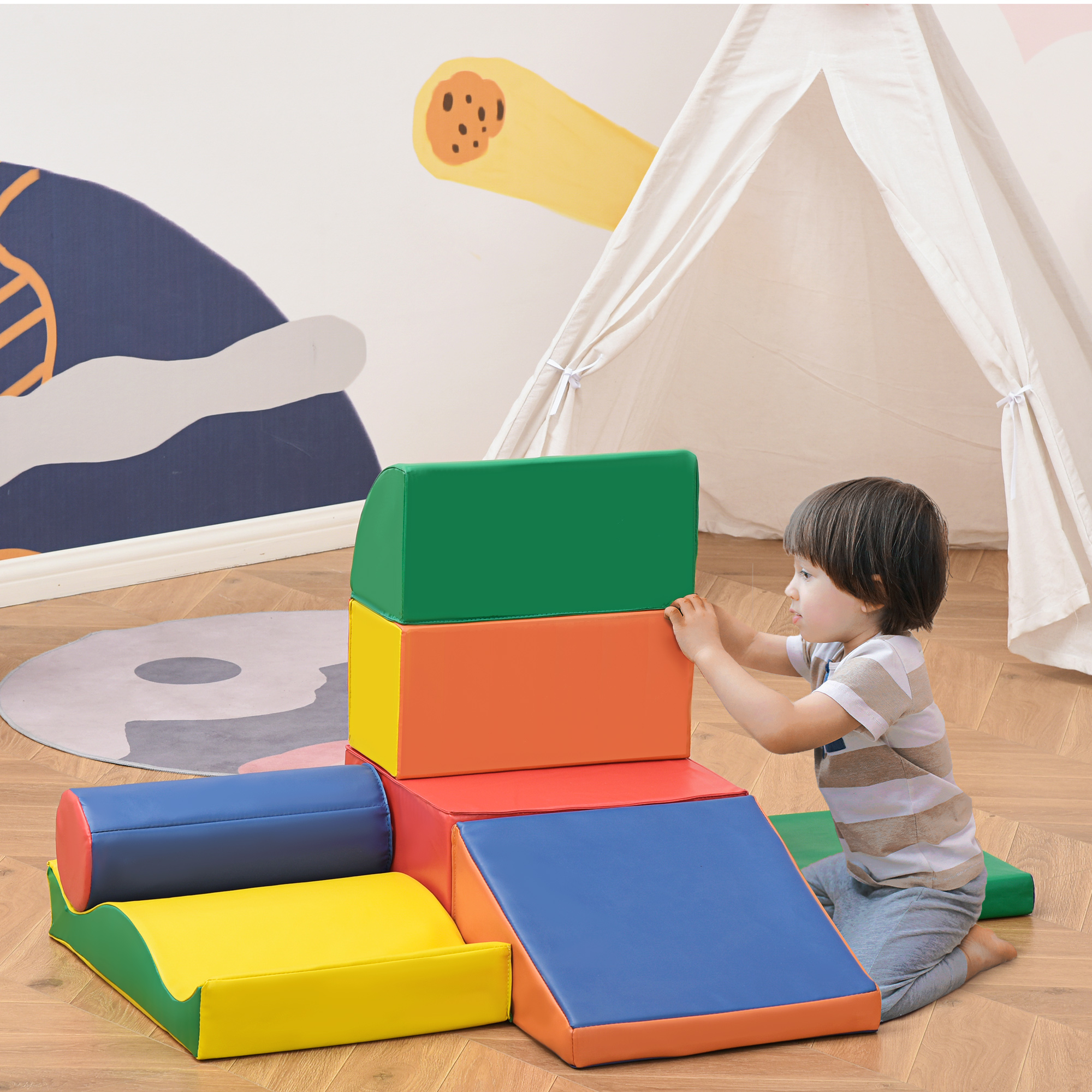 Soozier 7-piece Soft Play, Freely-assembled Kids Crawl and Climb ...
