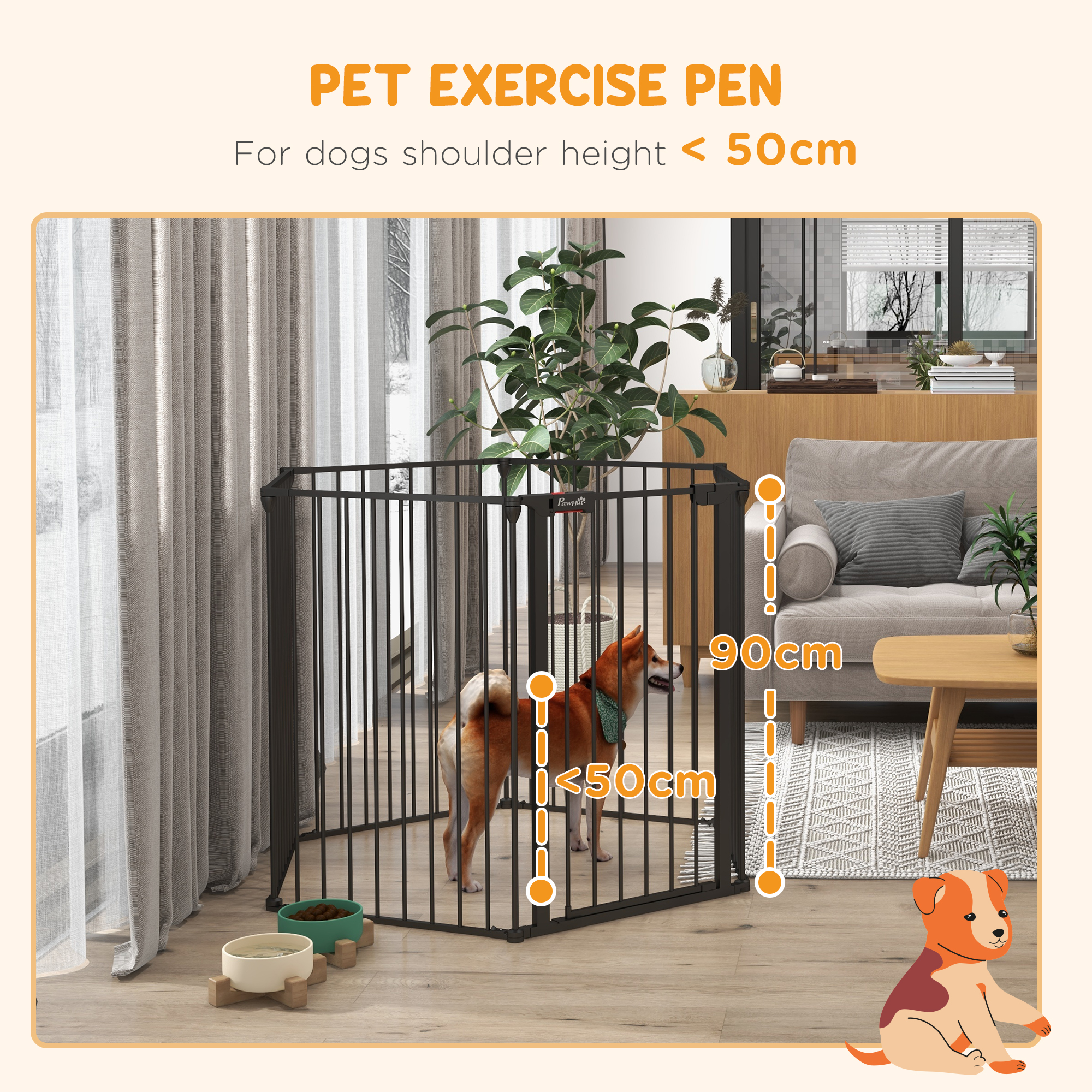 PawHut 48inch 6-Panel Dog Playpen, Foldable Dog Pen, Metal Rabbit Run ...