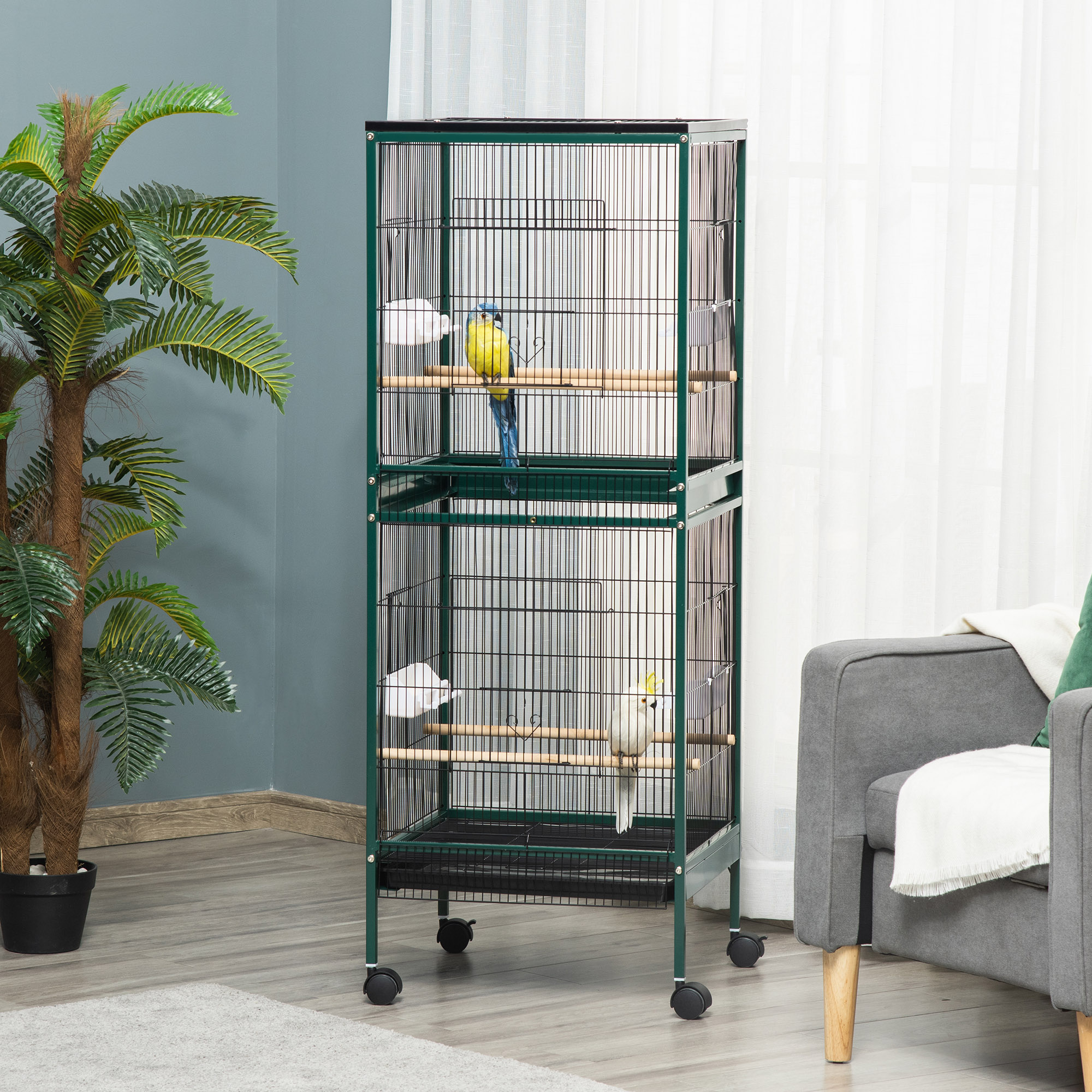 PawHut 55.1" 2 In 1 Bird Cage Aviary Parakeet House for finches ...