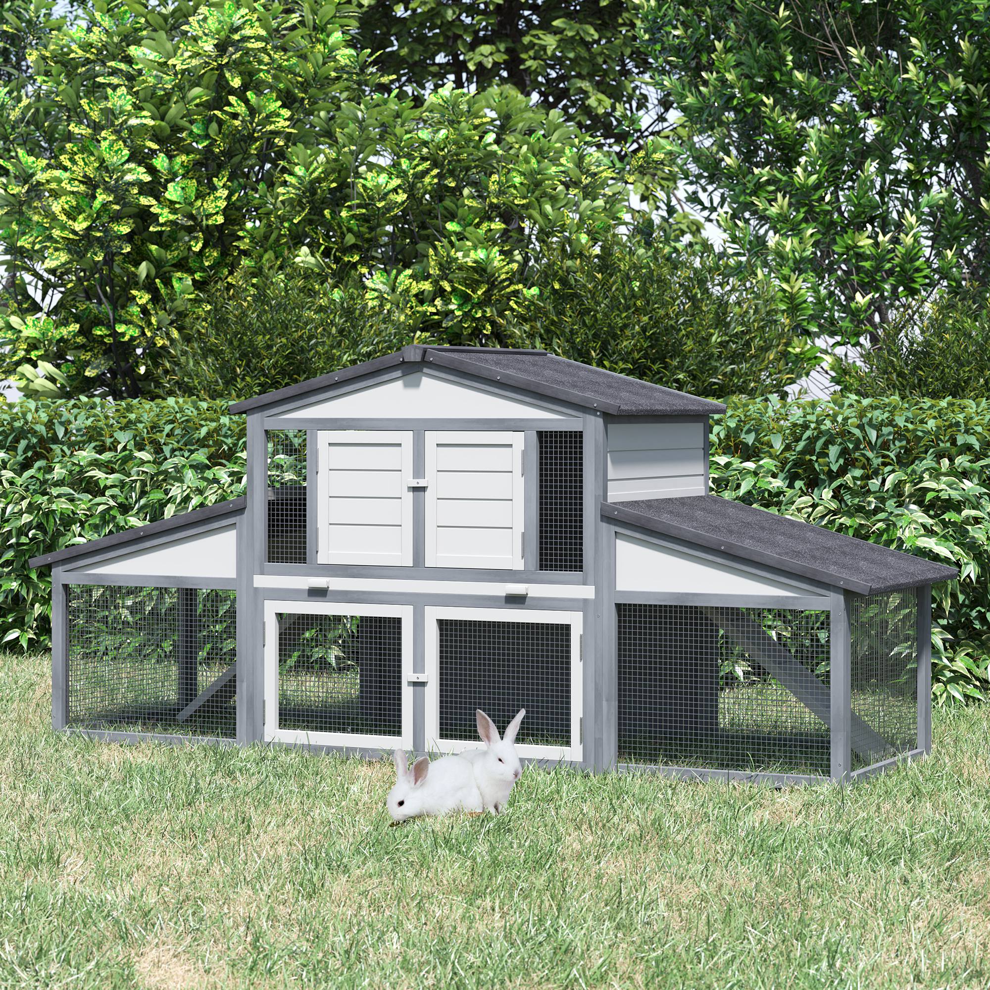 PawHut Deluxe Large Rabbit Hutch Small Animal House Portable Large ...