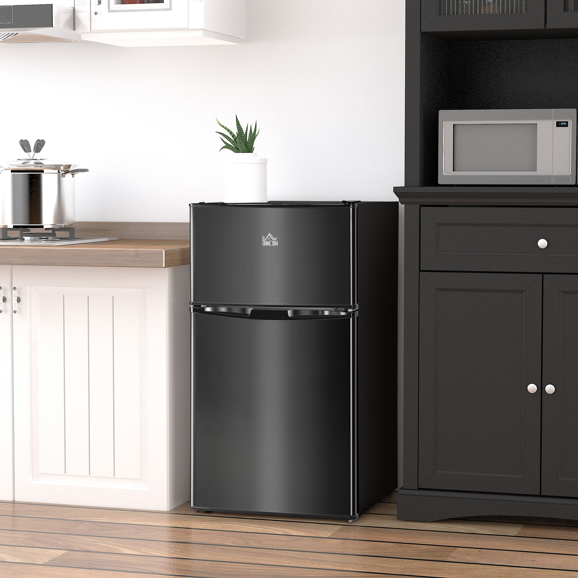 HOMCOM Double Door Mini Fridge with Freezer, 3.2Cu.Ft Compact ...