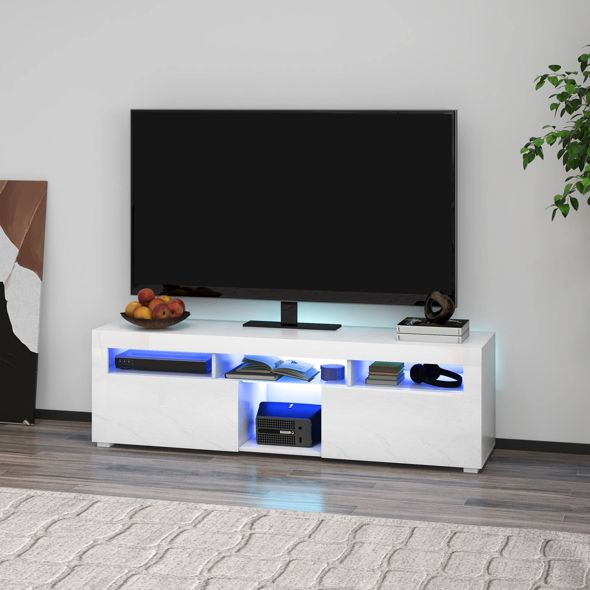 HOMCOM Modern TV Stand with Storage and LED Lights for TVs up to 55