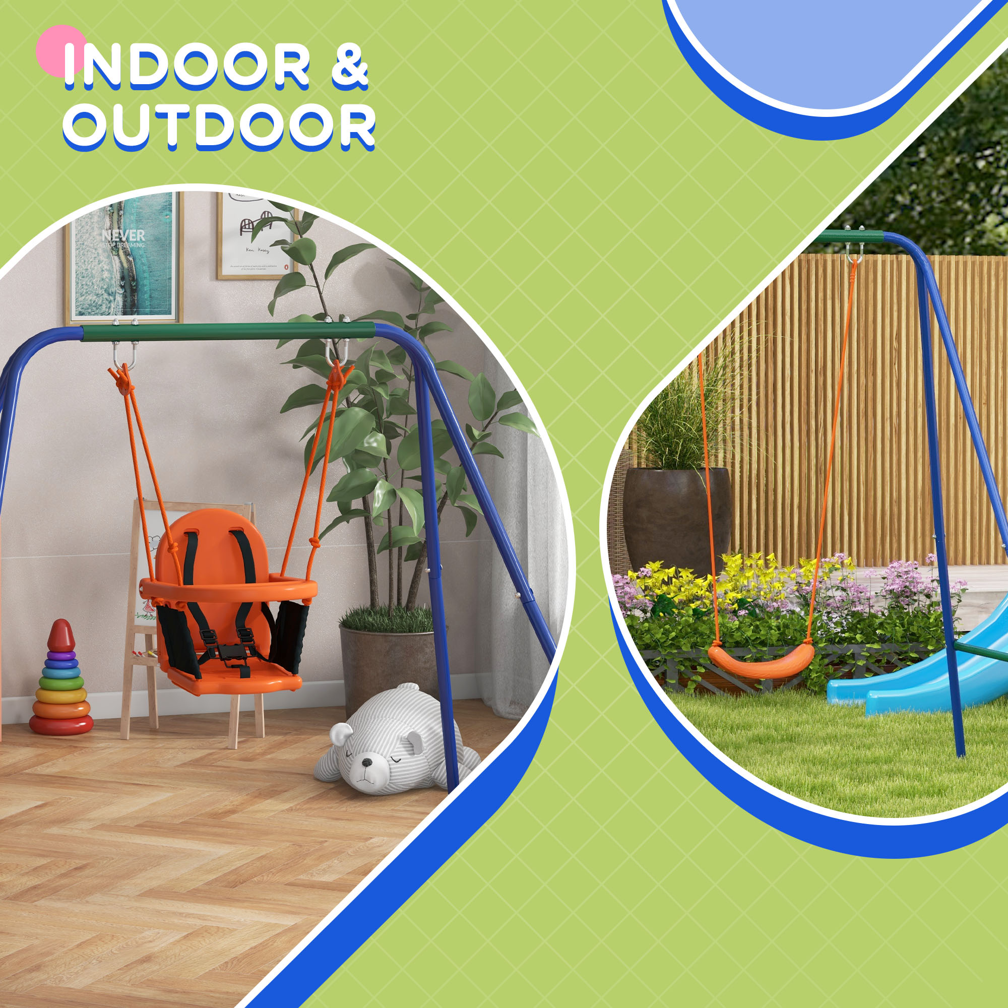 Outsunny Kid Swing Set with Safety Harness for Baby, Kids 6 Months+ ...