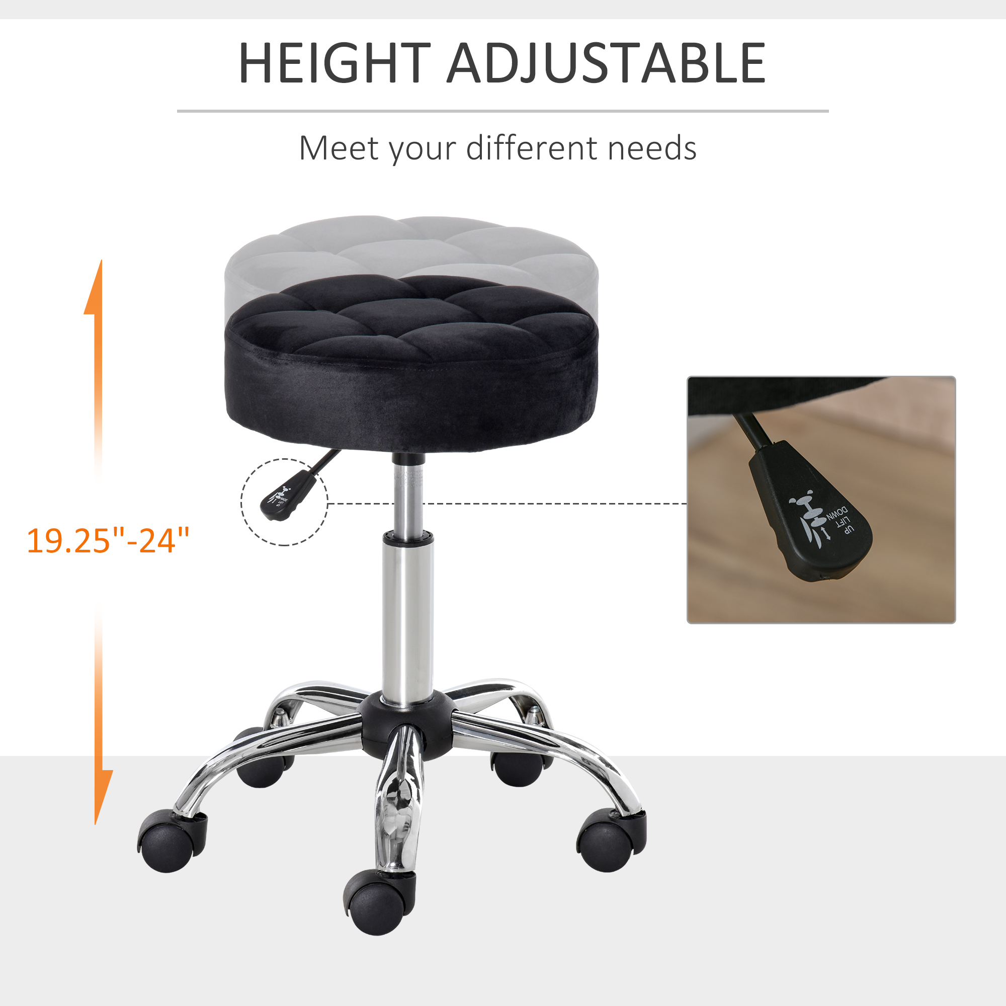 HOMCOM Round Salon Stool Height Adjustable, Hydraulic Rolling Swivel ...