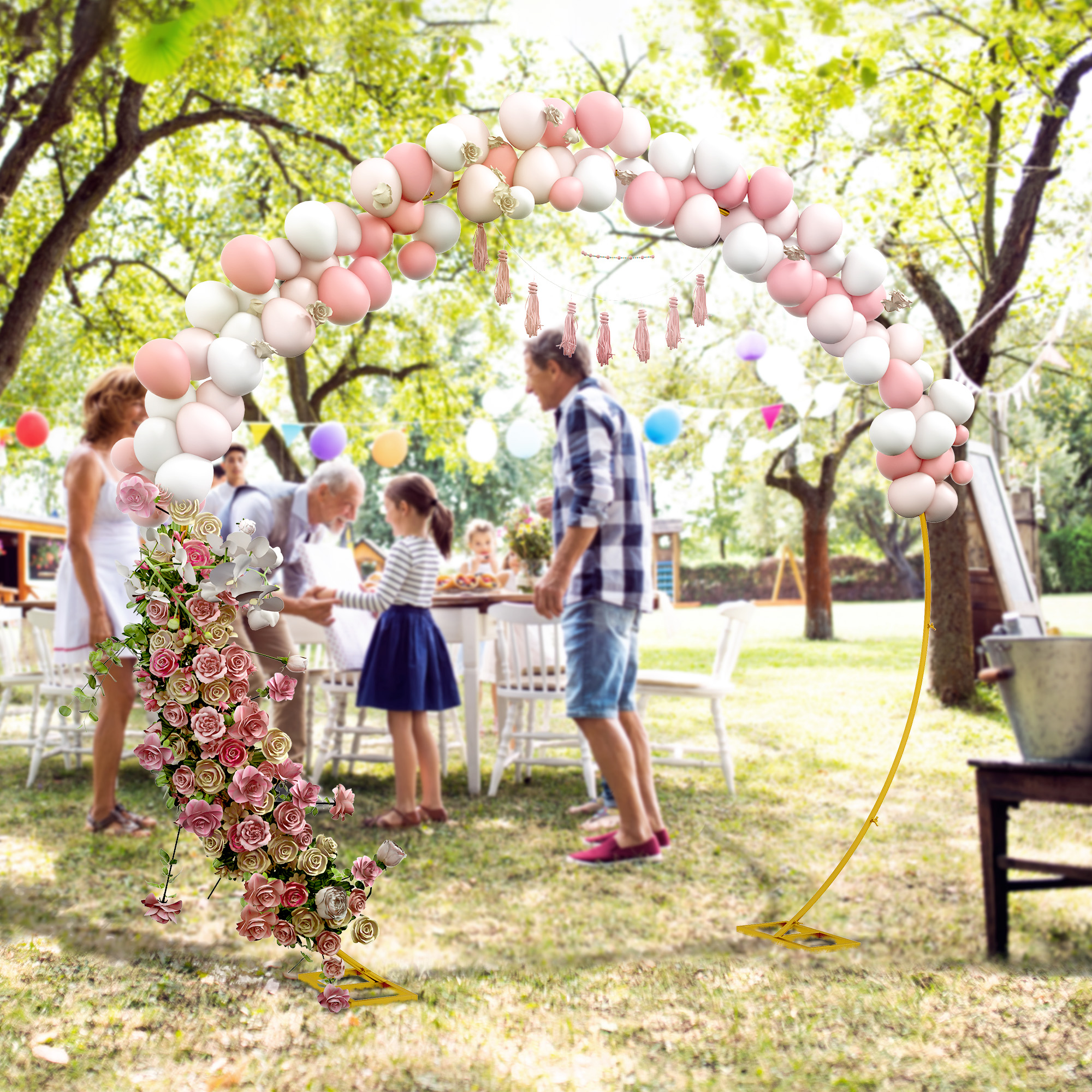 Outsunny 9.1FT Gold Backdrop Stand, Round Metal Wedding Arch for ...