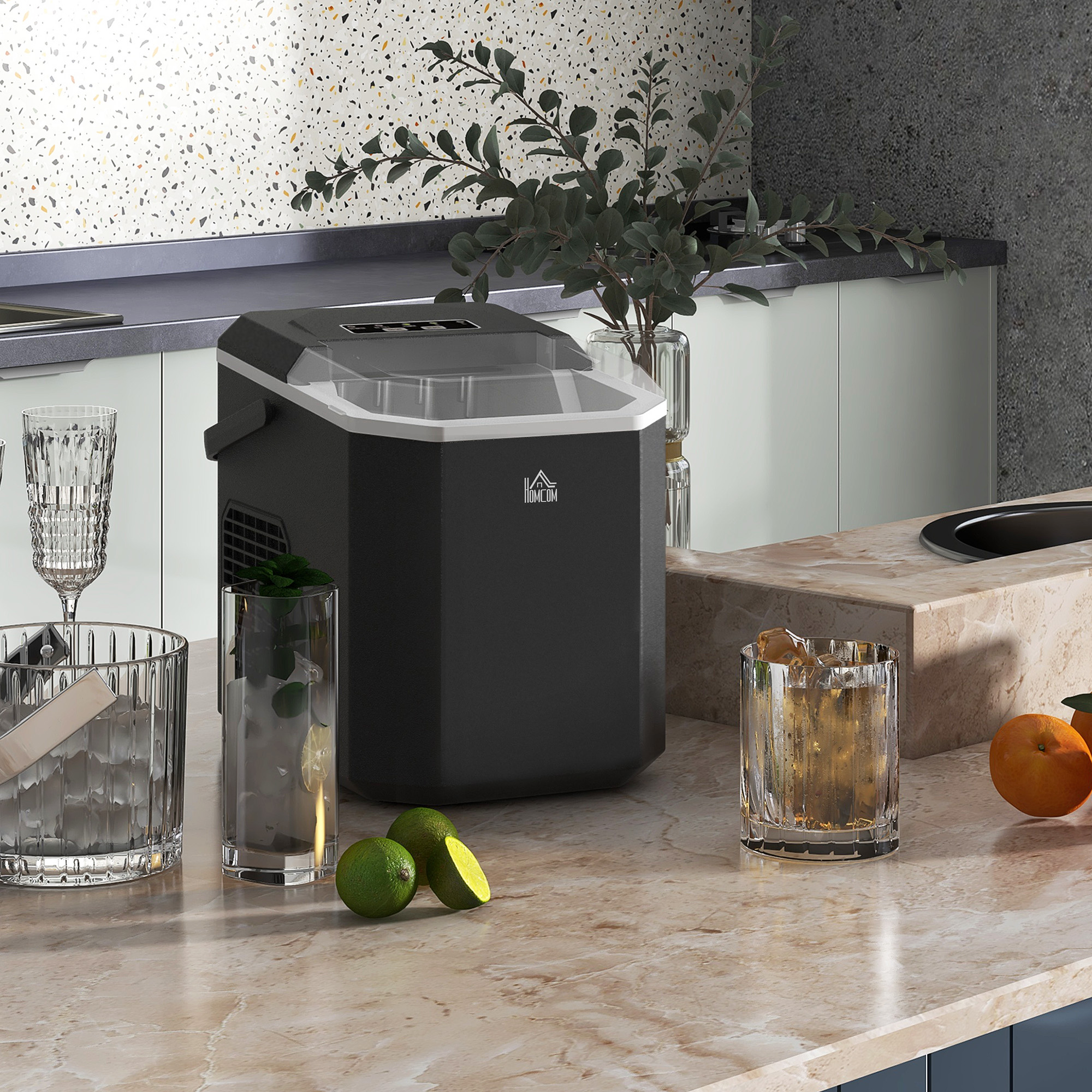 HOMCOM Portable Ice Maker, Self Cleaning Ice Machine with 9 Ice Cubes ...