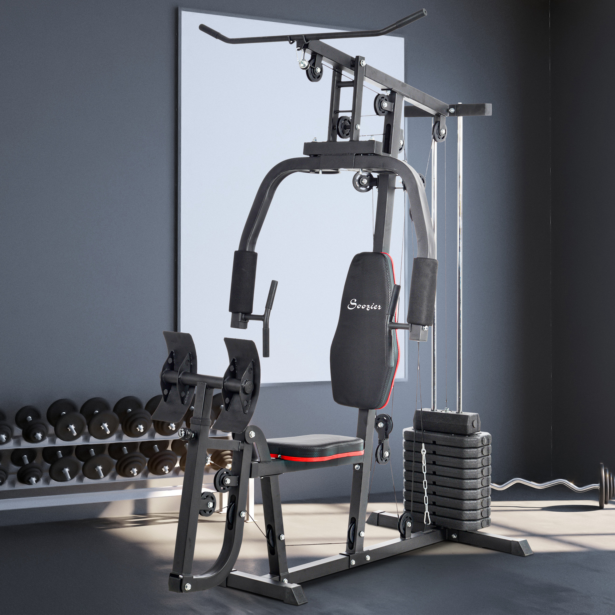 Soozier Home Gym Weights Machine, Multi Gym Lat Pulldown and Leg ...