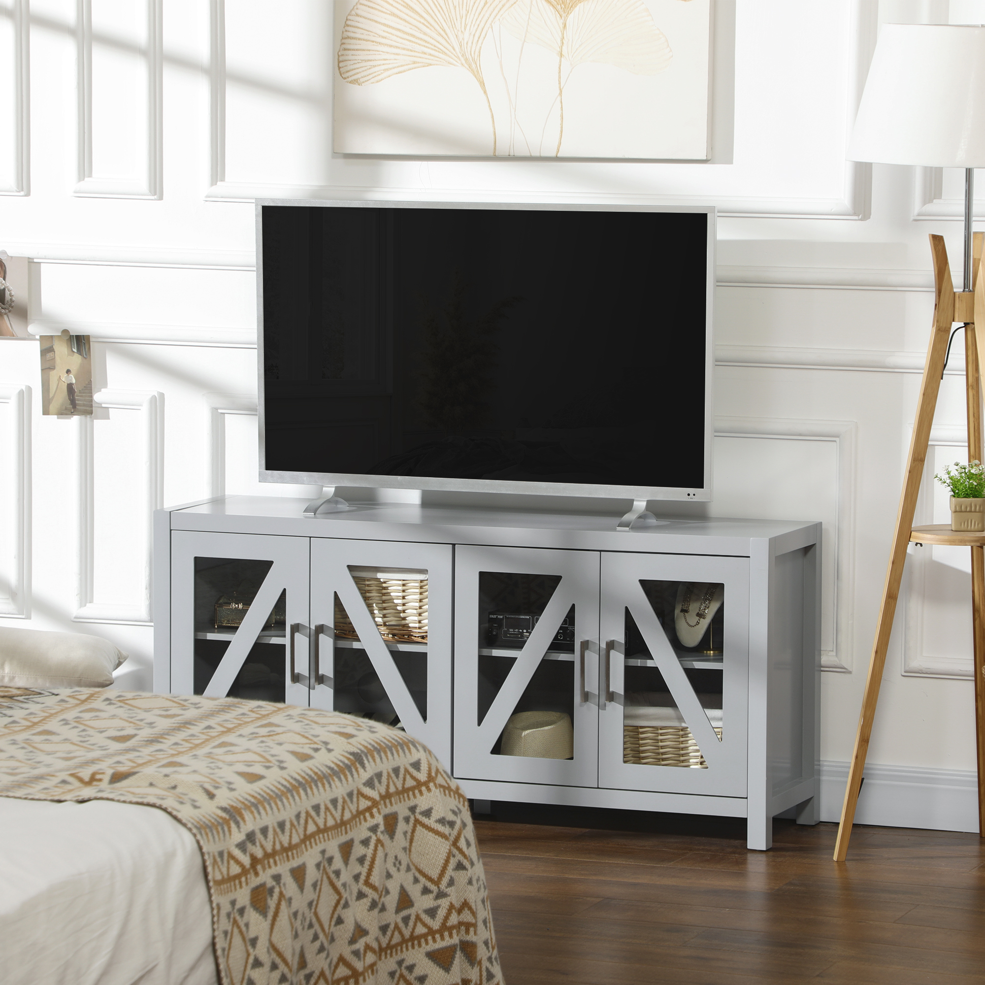 HOMCOM TV Cabinet Stand for TVs up to 58", Entertainment Center with ...