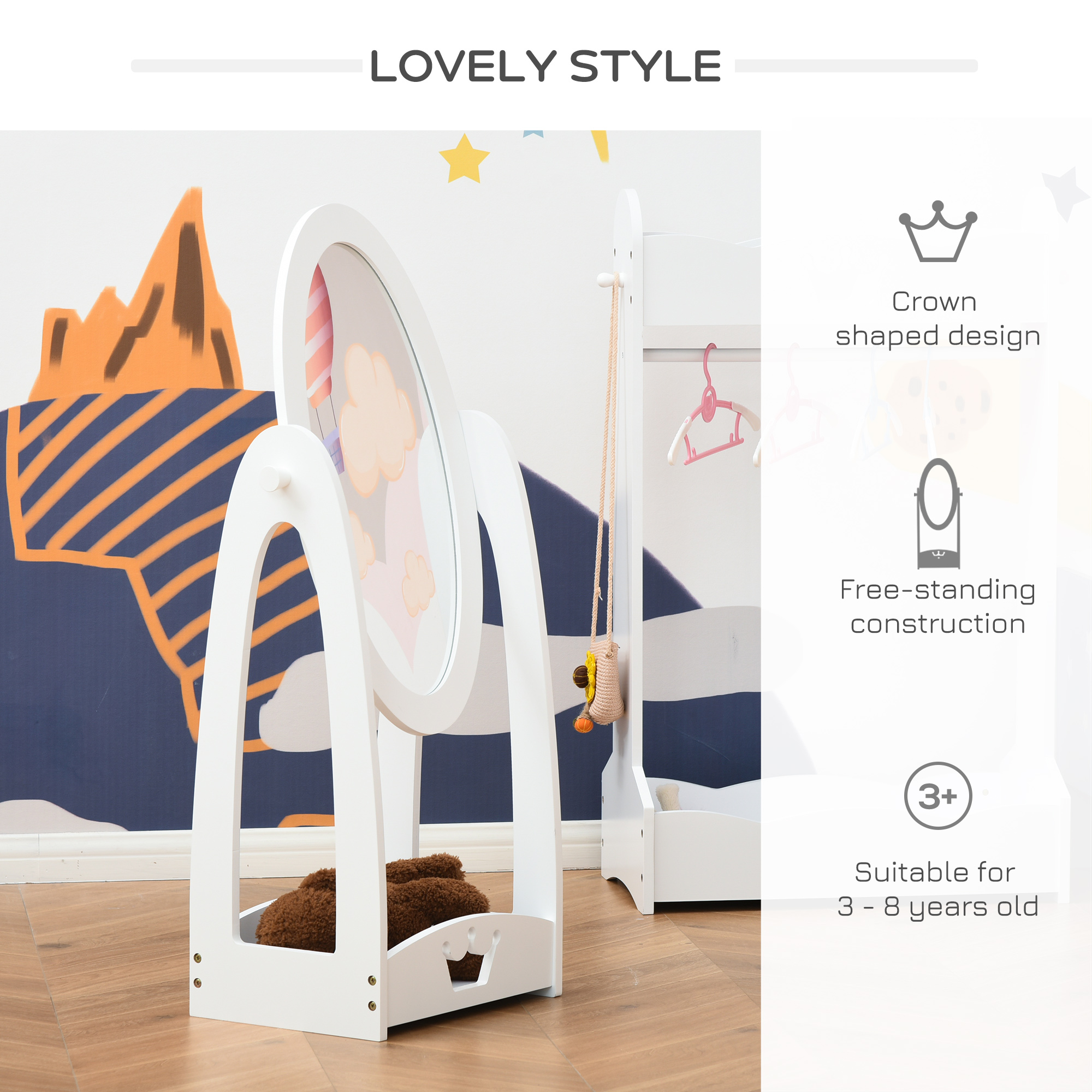 HOMCOM Free Standing Full Length Mirror, Child's Dressing Mirror with ...
