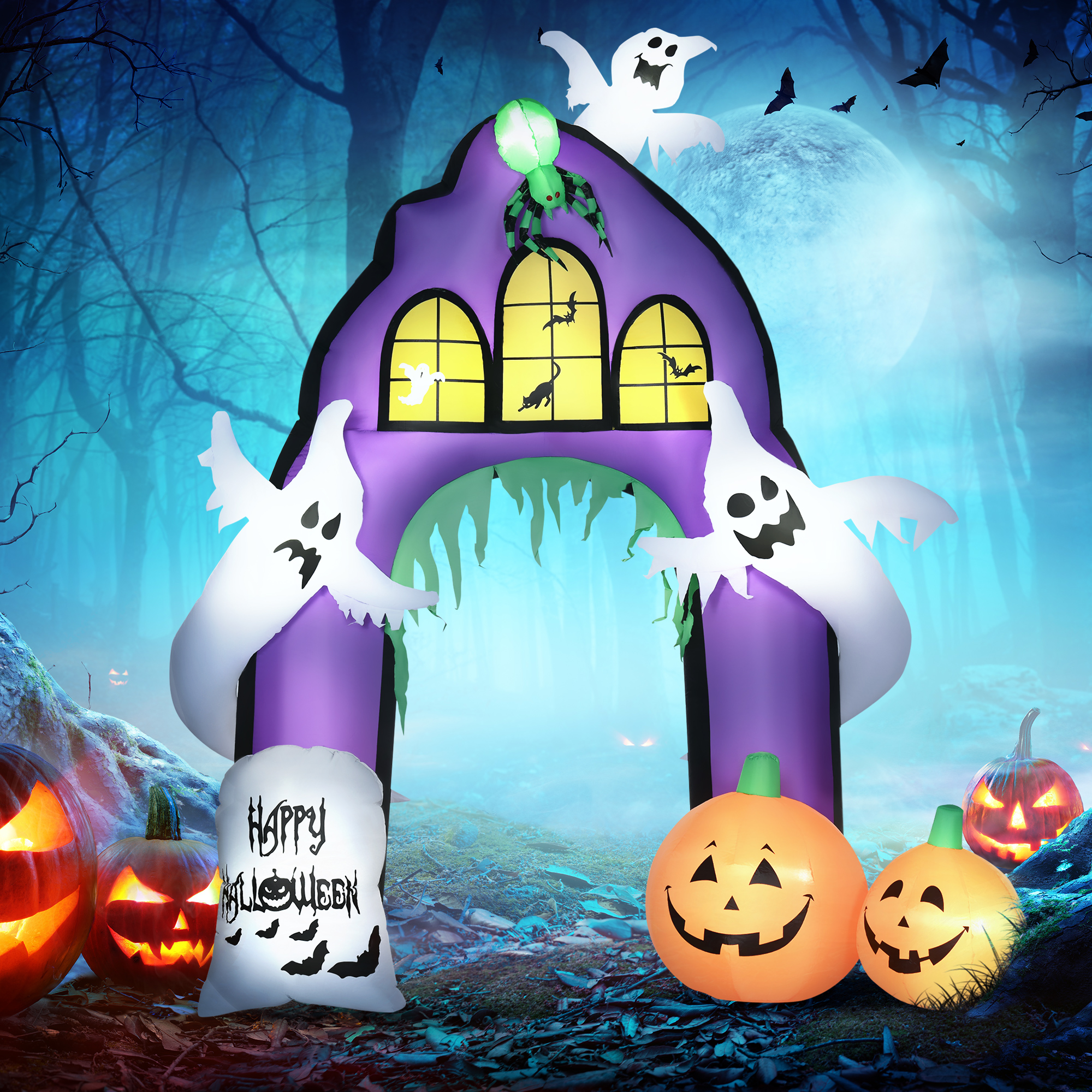 HOMCOM 9ft Inflatable Halloween Castle Archway with Ghosts, Pumpkins ...