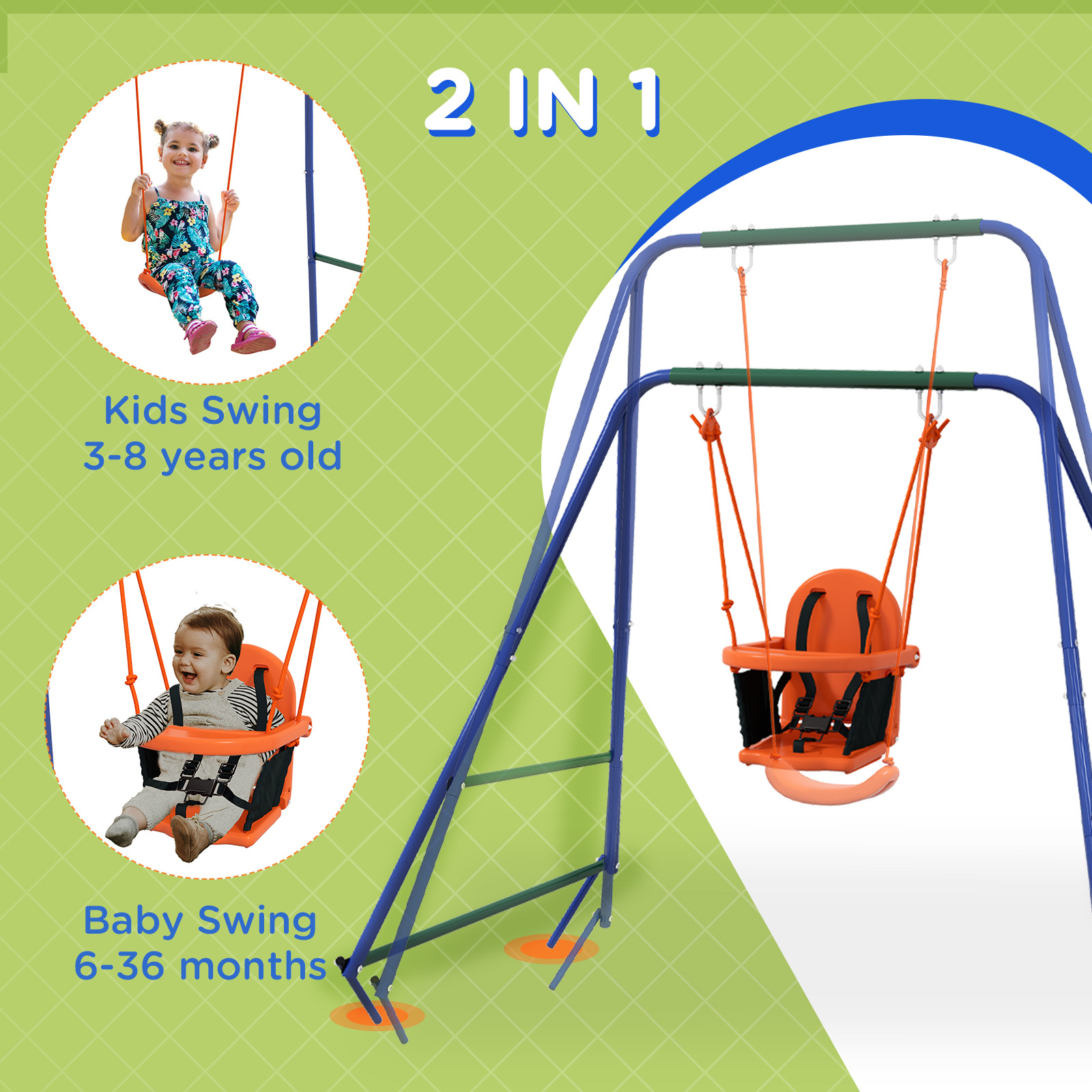 Outsunny Kid Swing Set with Safety Harness for Baby, Kids 6 Months+ ...