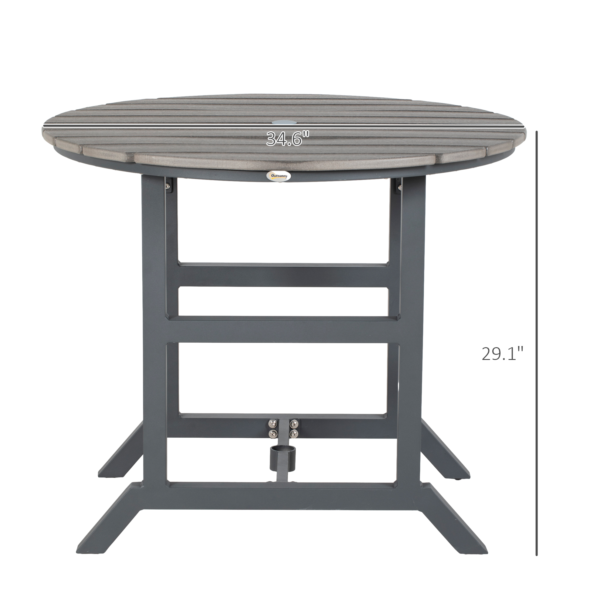 Outsunny Aluminum Frame Round Patio Table with Umbrella Hole, Outdoor ...