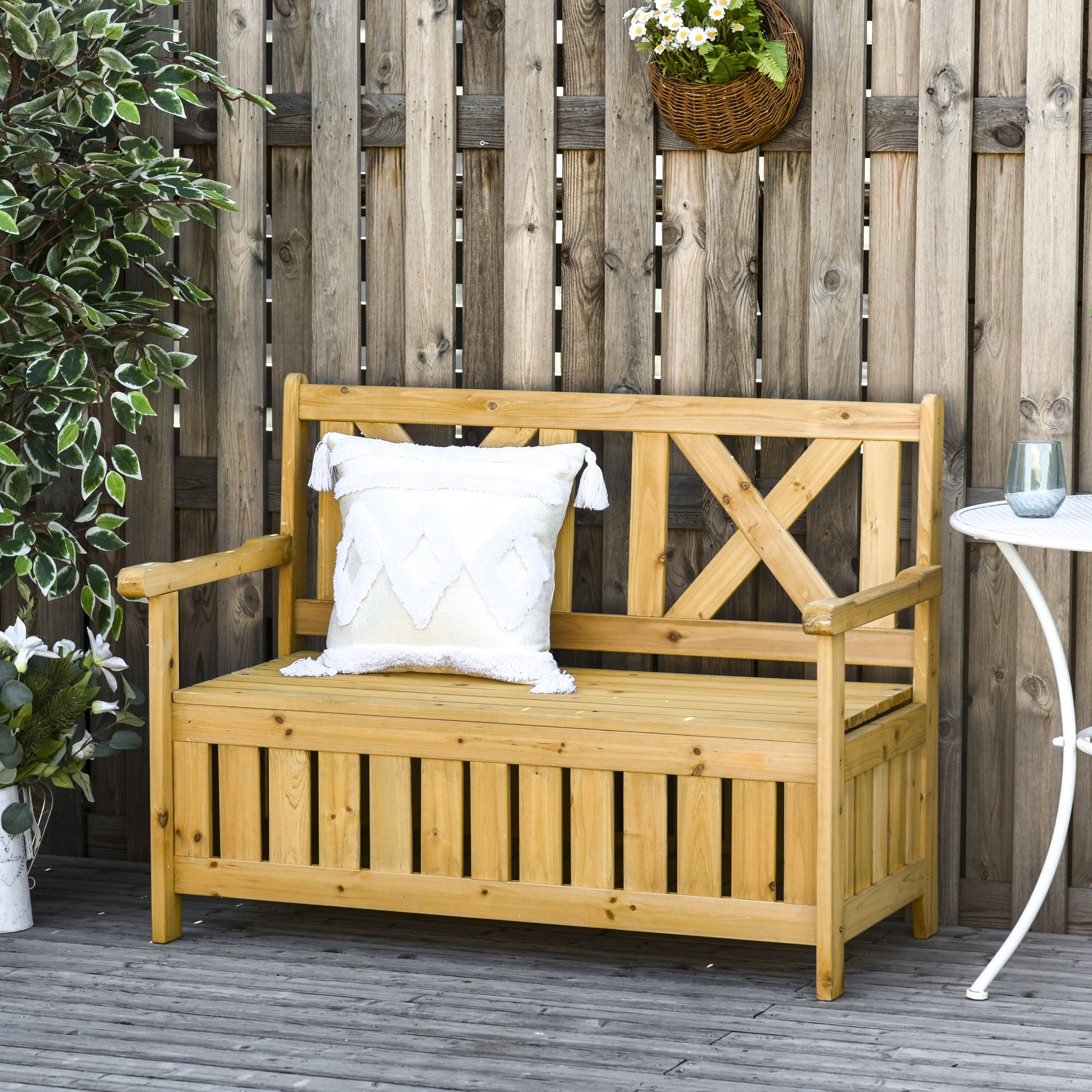 Outsunny Wooden Outdoor Storage Bench 2-Person Patio Bench with ...