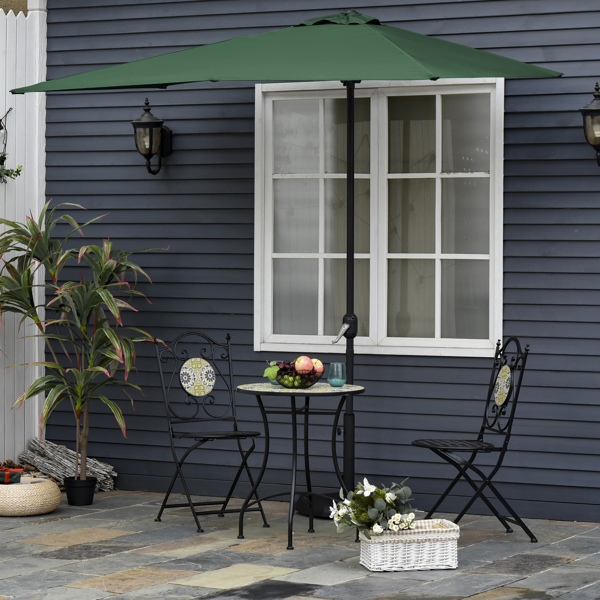 Outsunny 8ft Half Umbrella Outdoor Balcony Parasol Patio Garden Outdoor ...