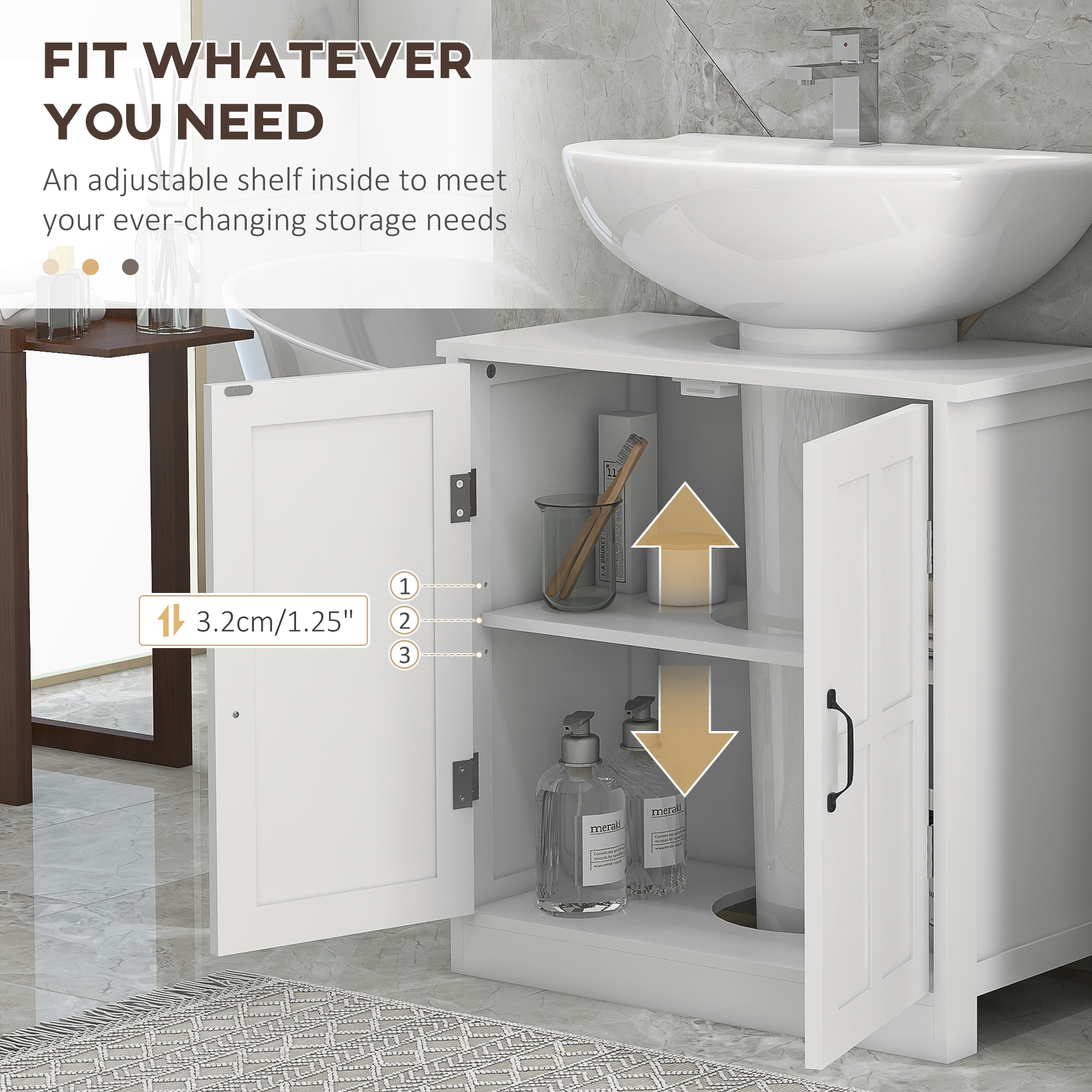 kleankin Bathroom Sink Cabinet Pedestal Sink Cabinet with Adjustable Shelf White Aosom