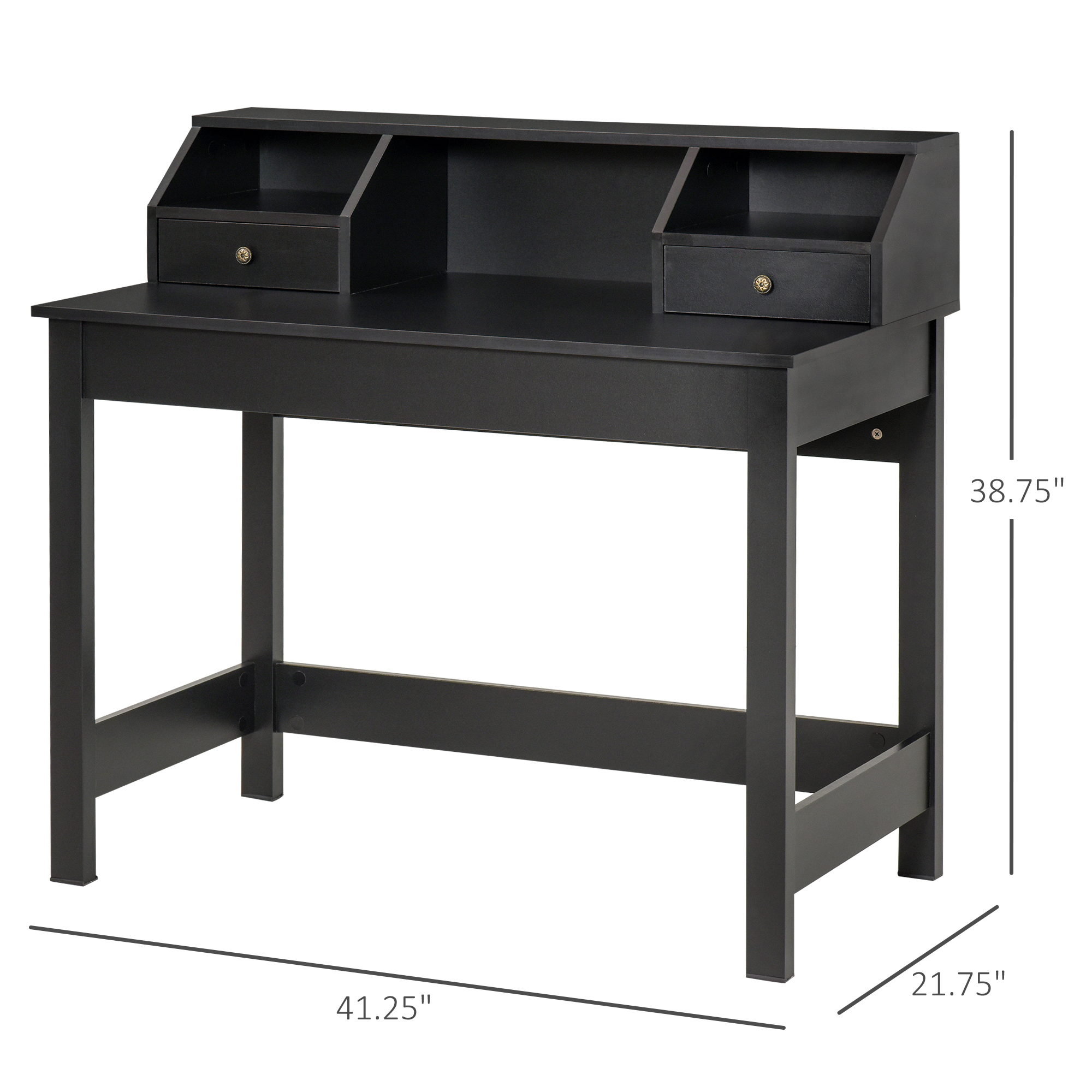 HOMCOM Rectangle Computer Desk with Display Shelves Drawers Home Office ...