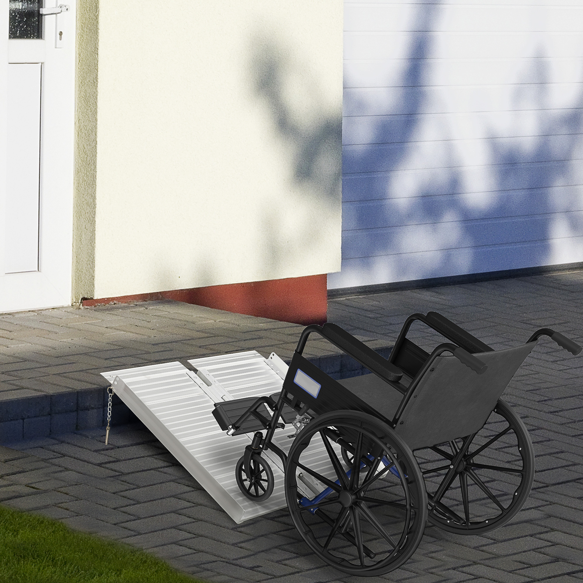 HOMCOM Textured Aluminum Folding Wheelchair Ramp, Portable Threshold ...