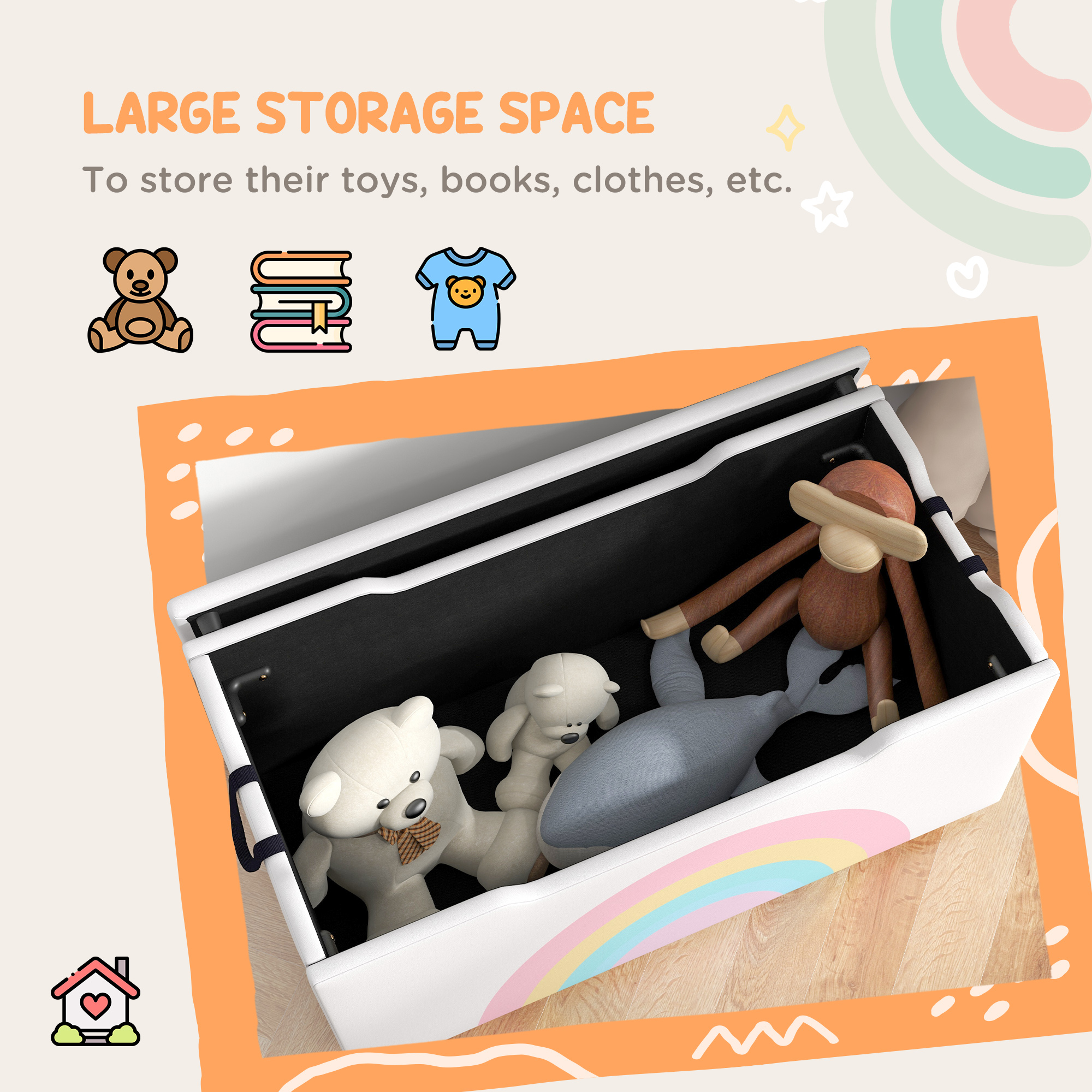 Qaba Toy Box Chest, Lightweight Toy Organizer with Storage, White ...