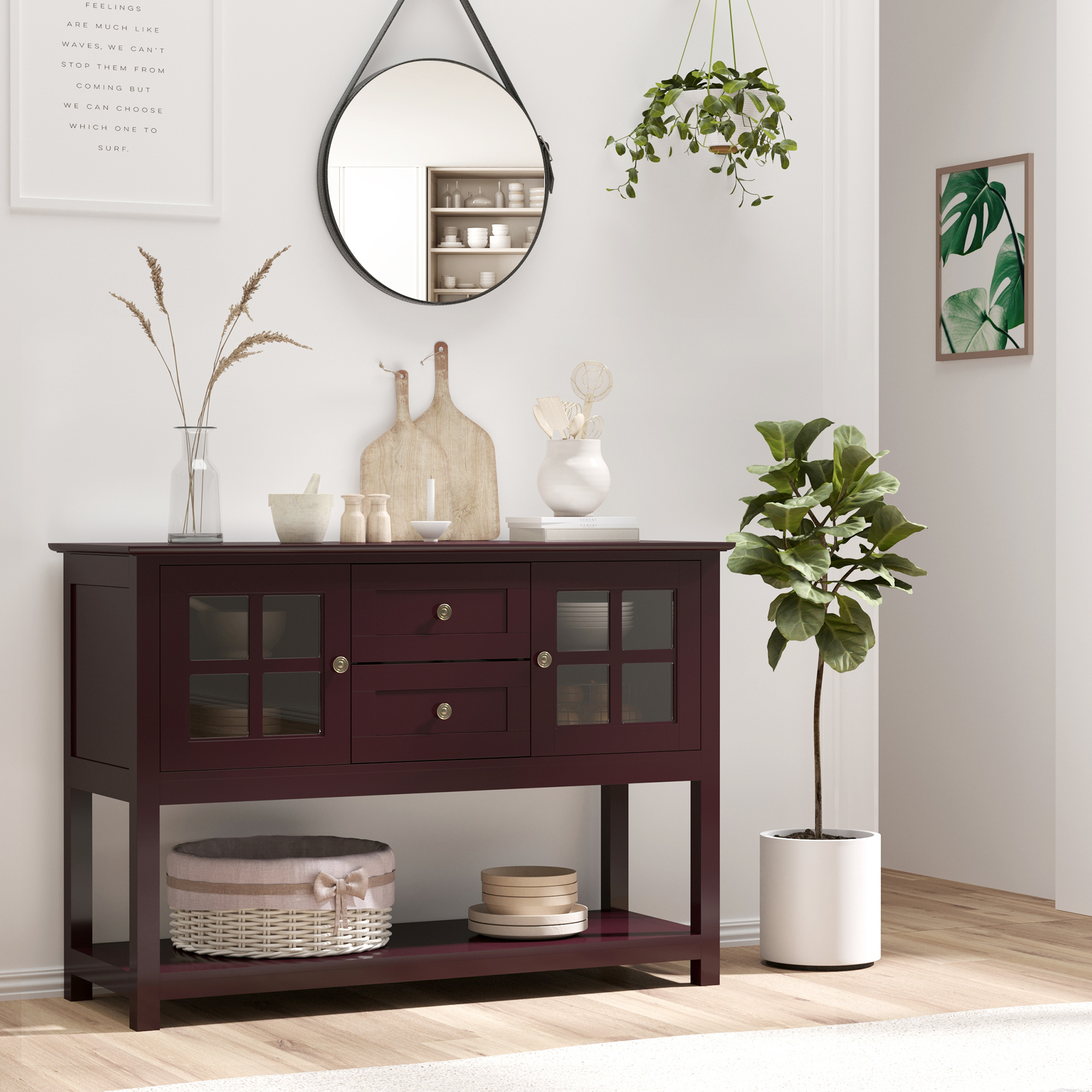 HOMCOM Kitchen Sideboard Serving Buffet Cabinet Cupboard Console Table ...
