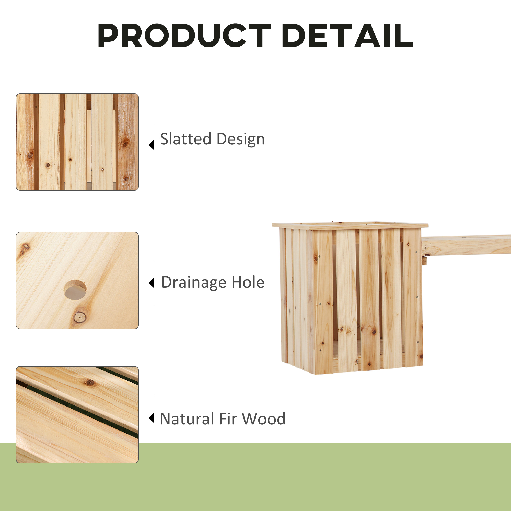 Outsunny Outdoor Wooden Garden Stool Bench with 2 Planters, Natural ...