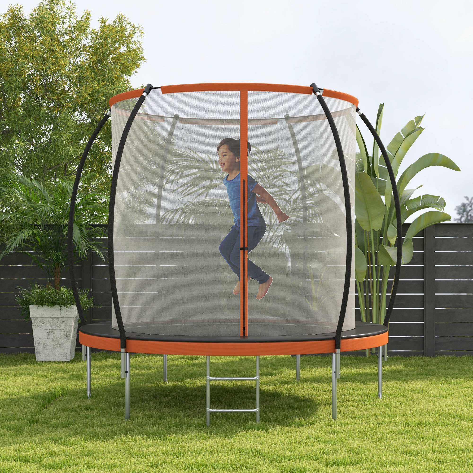 Soozier 10ft Outdoor Trampoline with Enclosure Net and Ladder, Backyard ...