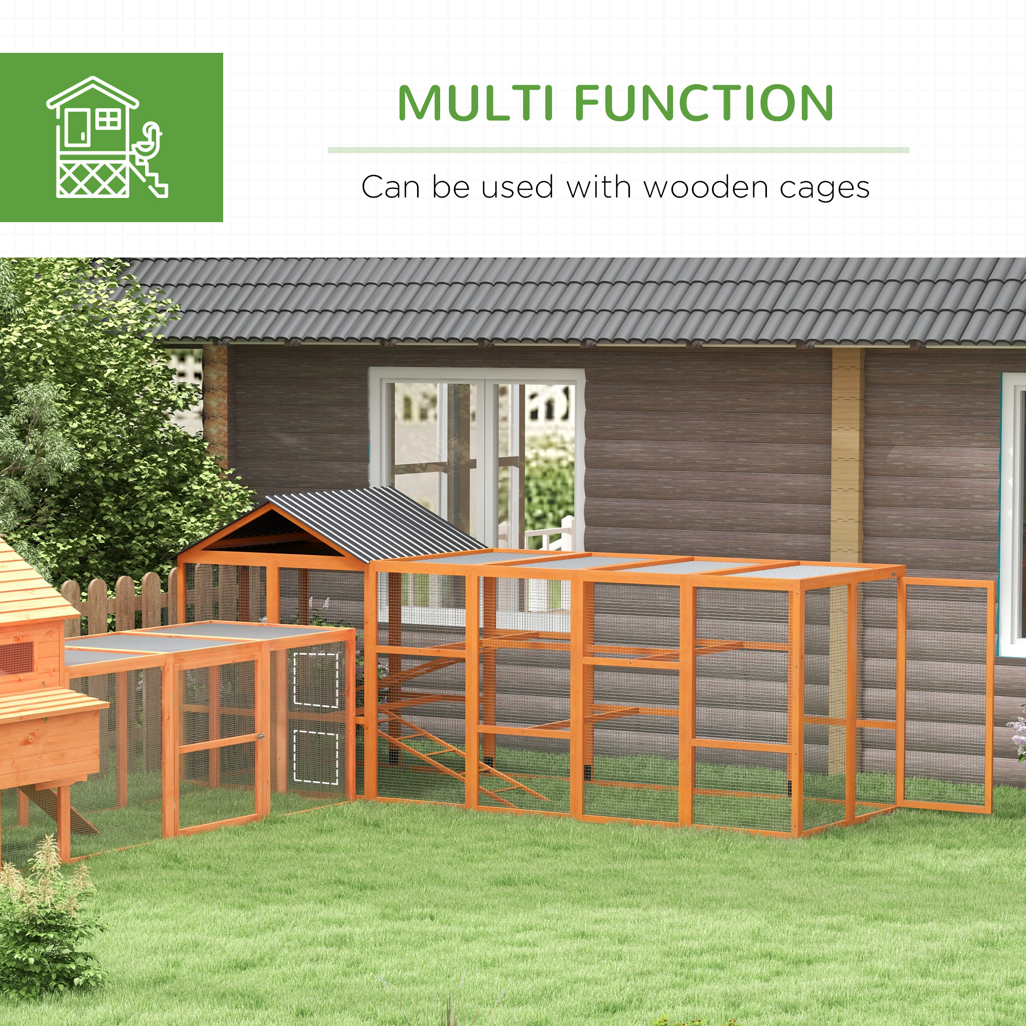 PawHut Wooden Chicken Coop Run for 6 - 10 Chickens, Hen House Add-On ...