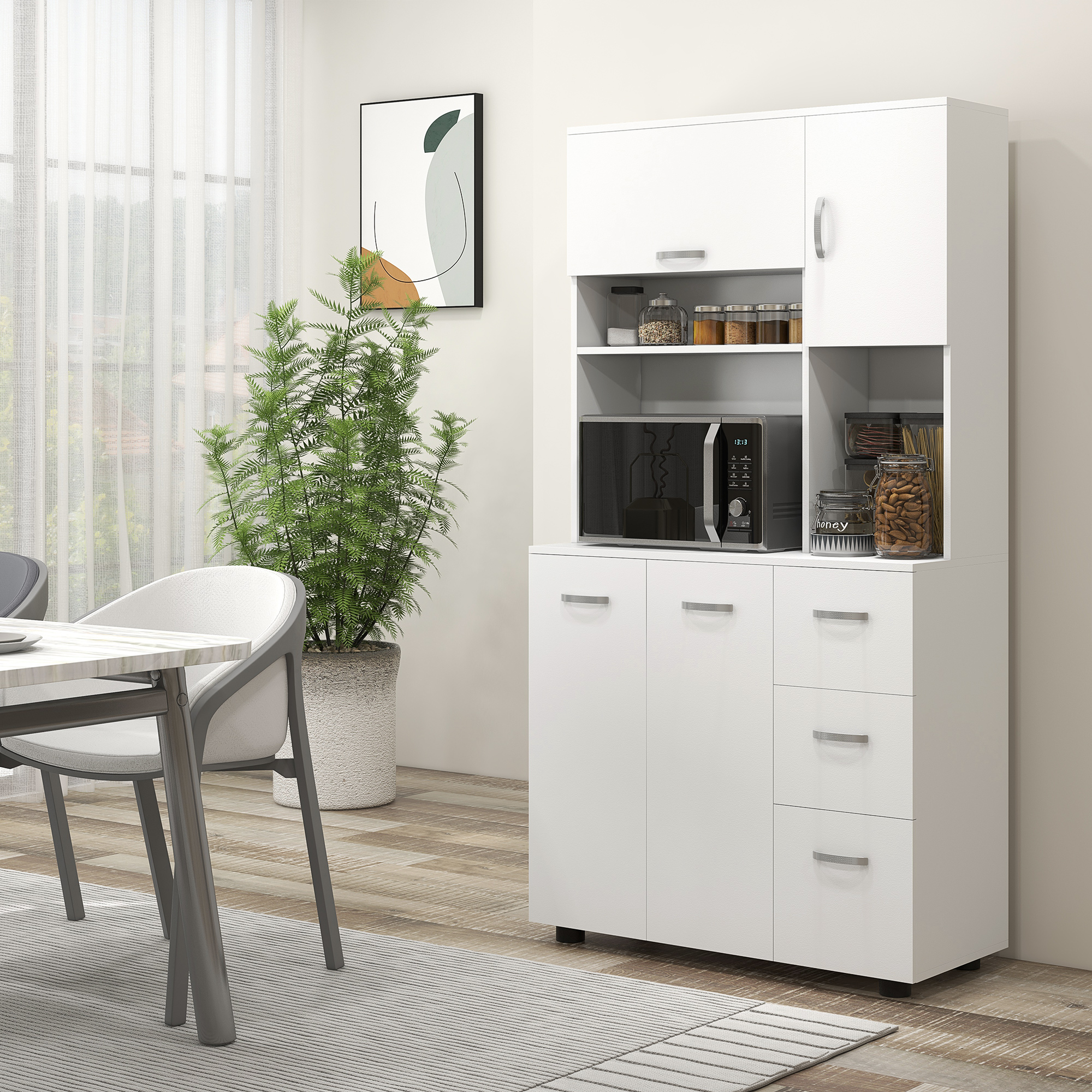 HOMCOM Freestanding Kitchen Microwave Cabinet Tall Cabinet with Doors Drawers Shelves White Aosom Canada