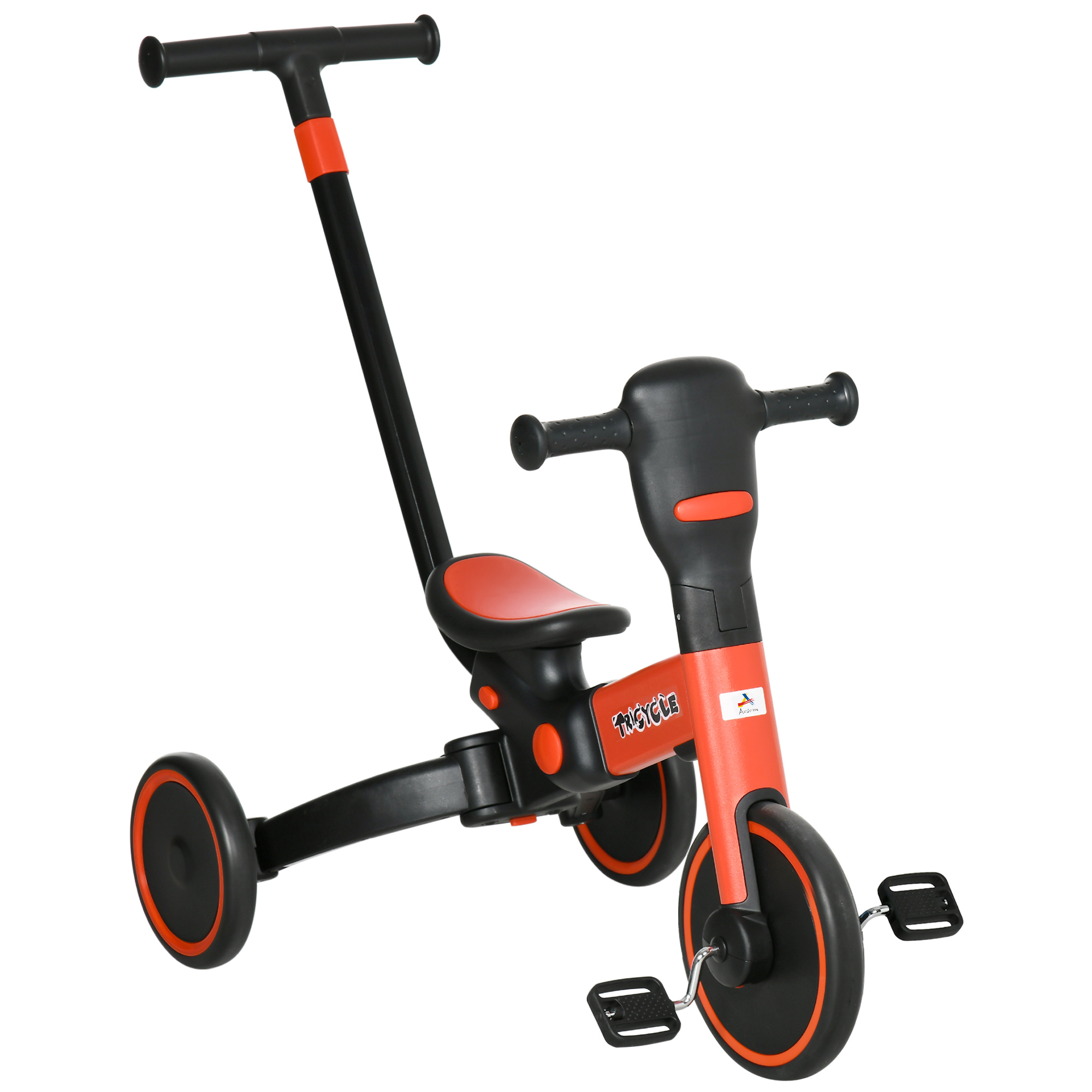 Aosom 4 in 1 Balance Bike Kids Tricycle Bike Baby Bicycle Push Trike for Kids 2 6 with Folding Trike Handle Outdoor Toy for Toddlers Kindergarteners Adjustable Kids Exercise Toy Red Aosom