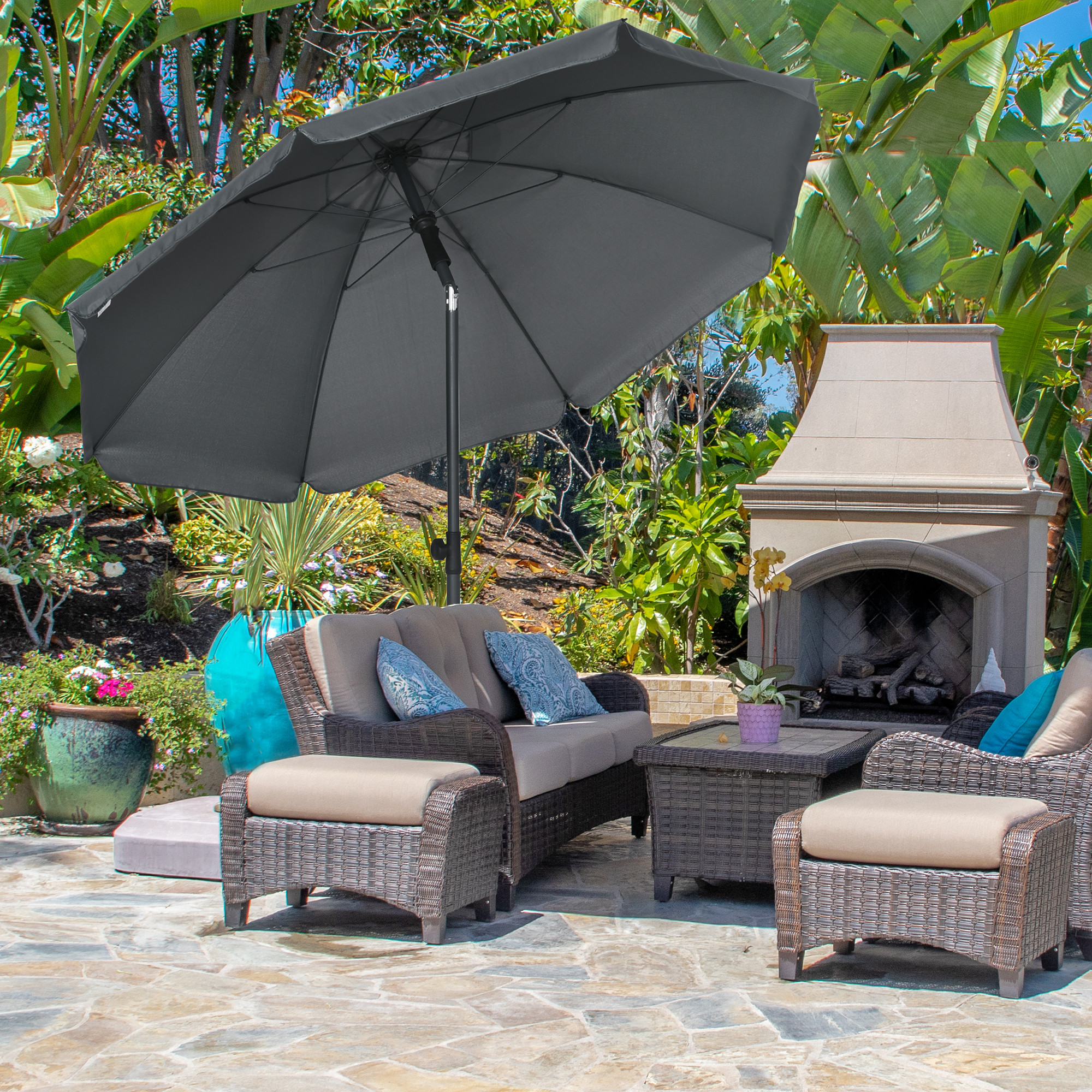 Outsunny 6ft Beach Umbrella, Outdoor Sun Shade Parasol with Push Button ...