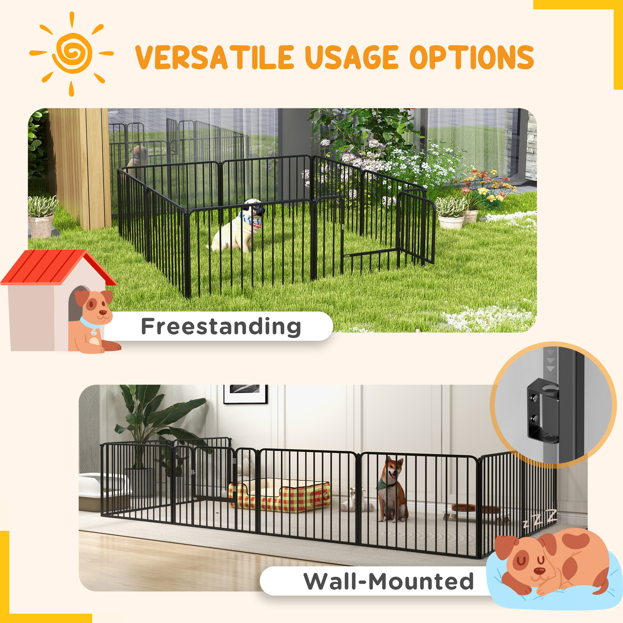 PawHut Dog Fence Outdoor 8 Panels 24" Height Indoor Steel Pet Exercise ...