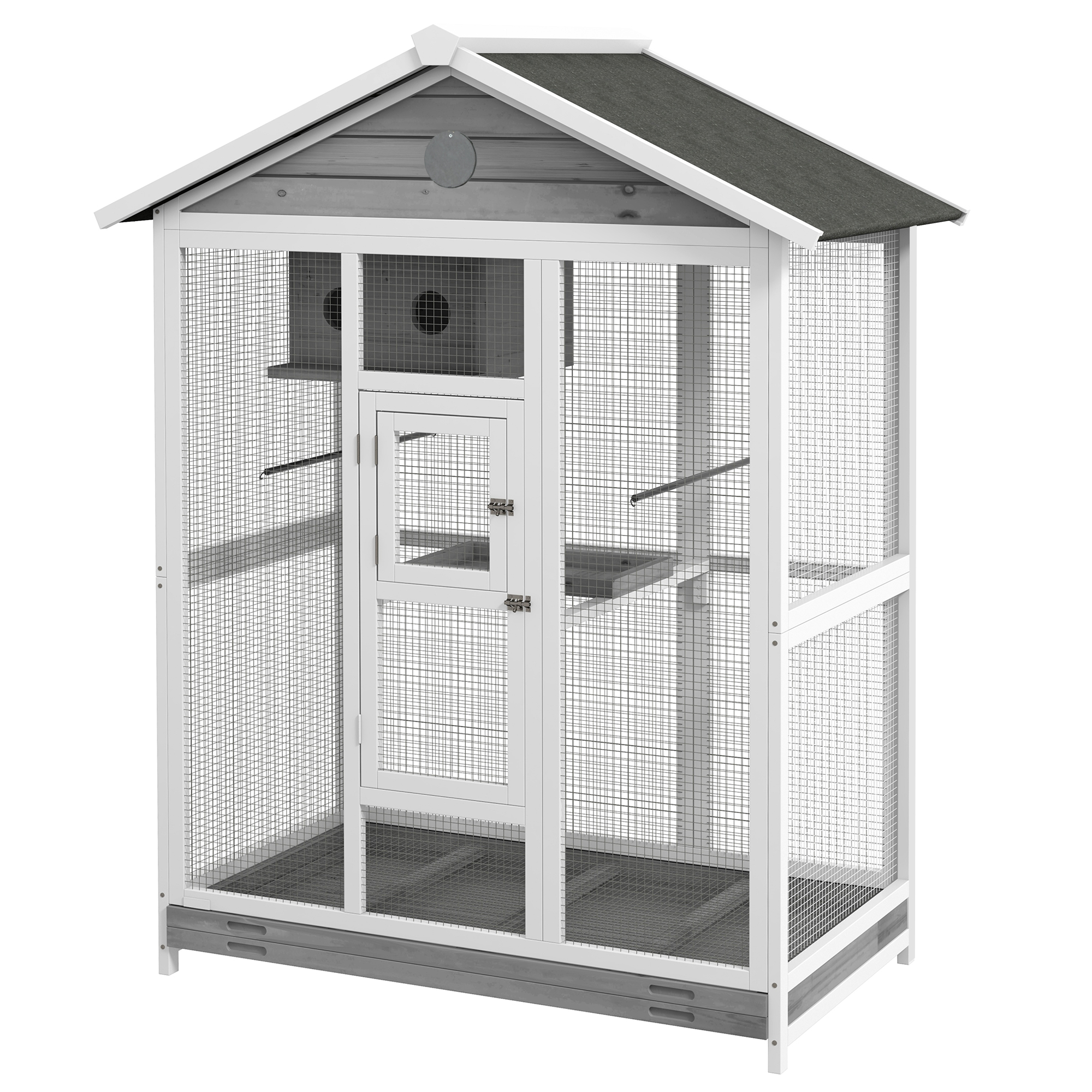 PawHut 65" Bird Cage Large Wooden Aviary for Canary with Standing Pole ...