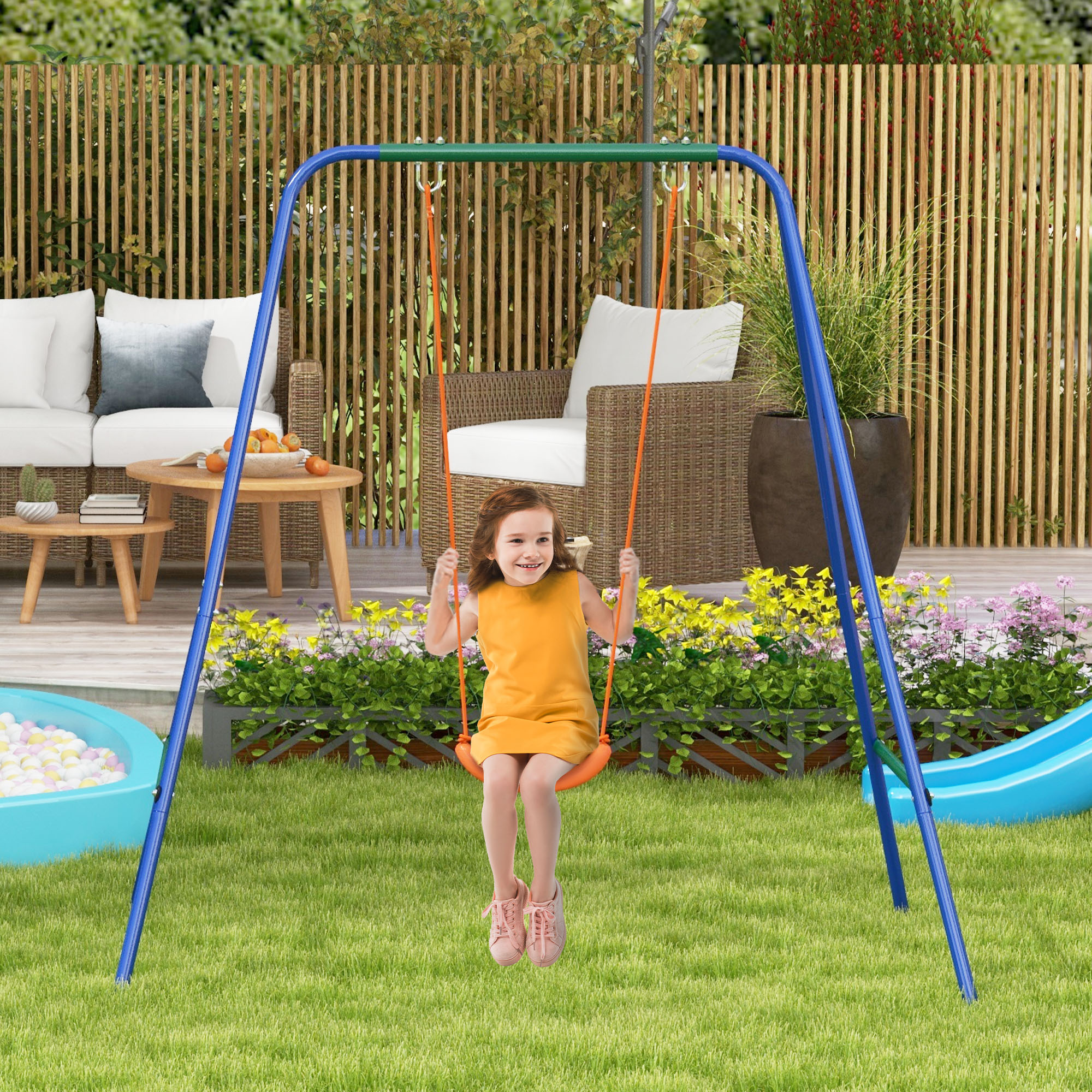 Outsunny Kid Swing Set with Safety Harness for Baby, Kids 6 Months+ ...