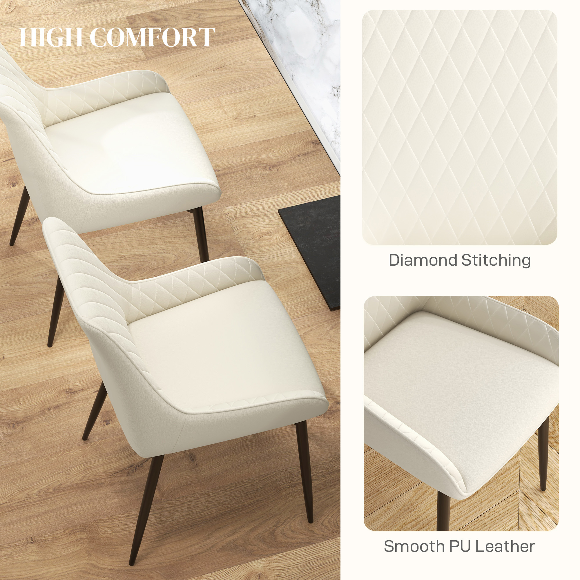 HOMCOM Upholstered Dining Chairs Diamond Tufted Cream White | Aosom Canada