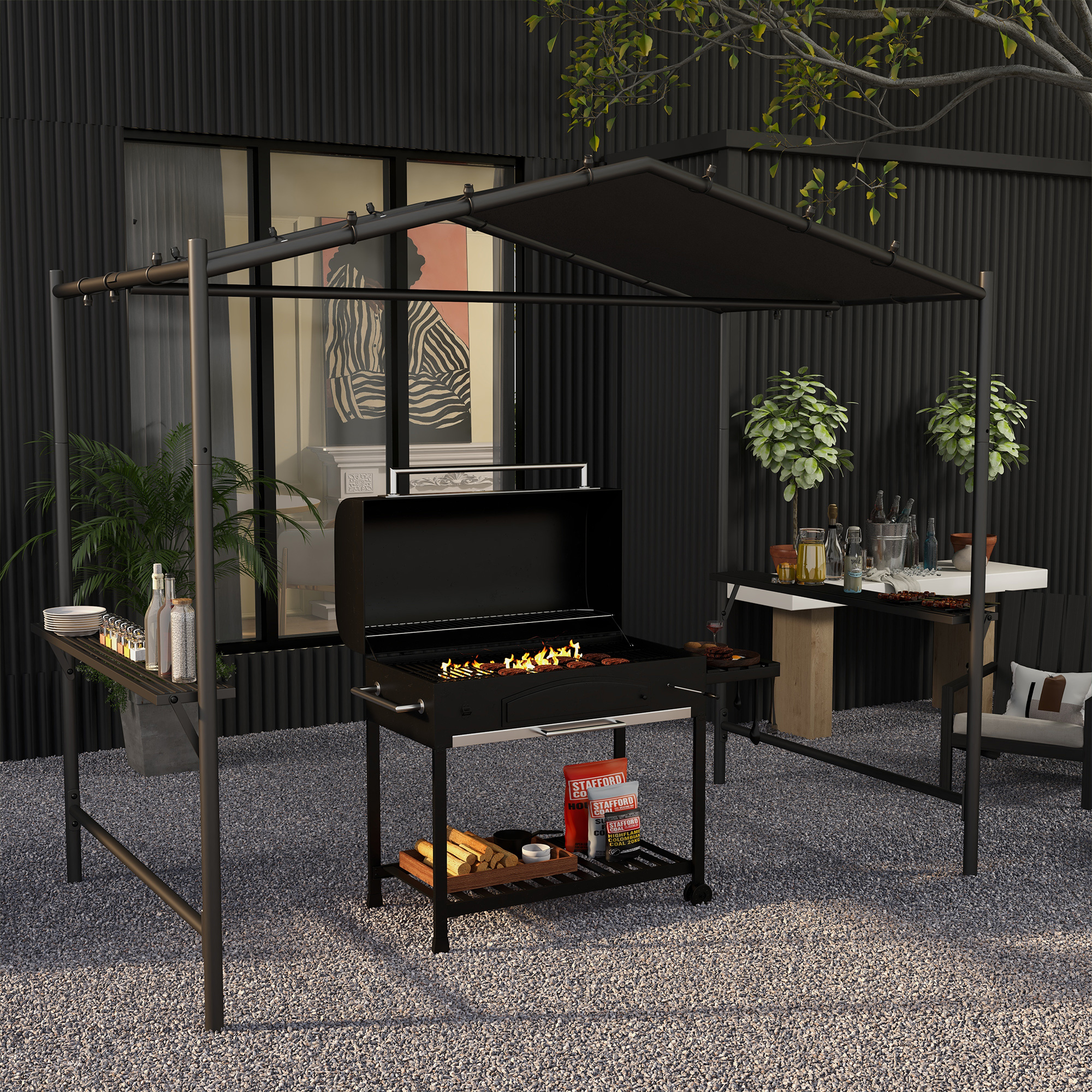 Outsunny 9' x 5' BBQ Grill Gazebo Tent, Garden Grill Canopy Outdoor ...