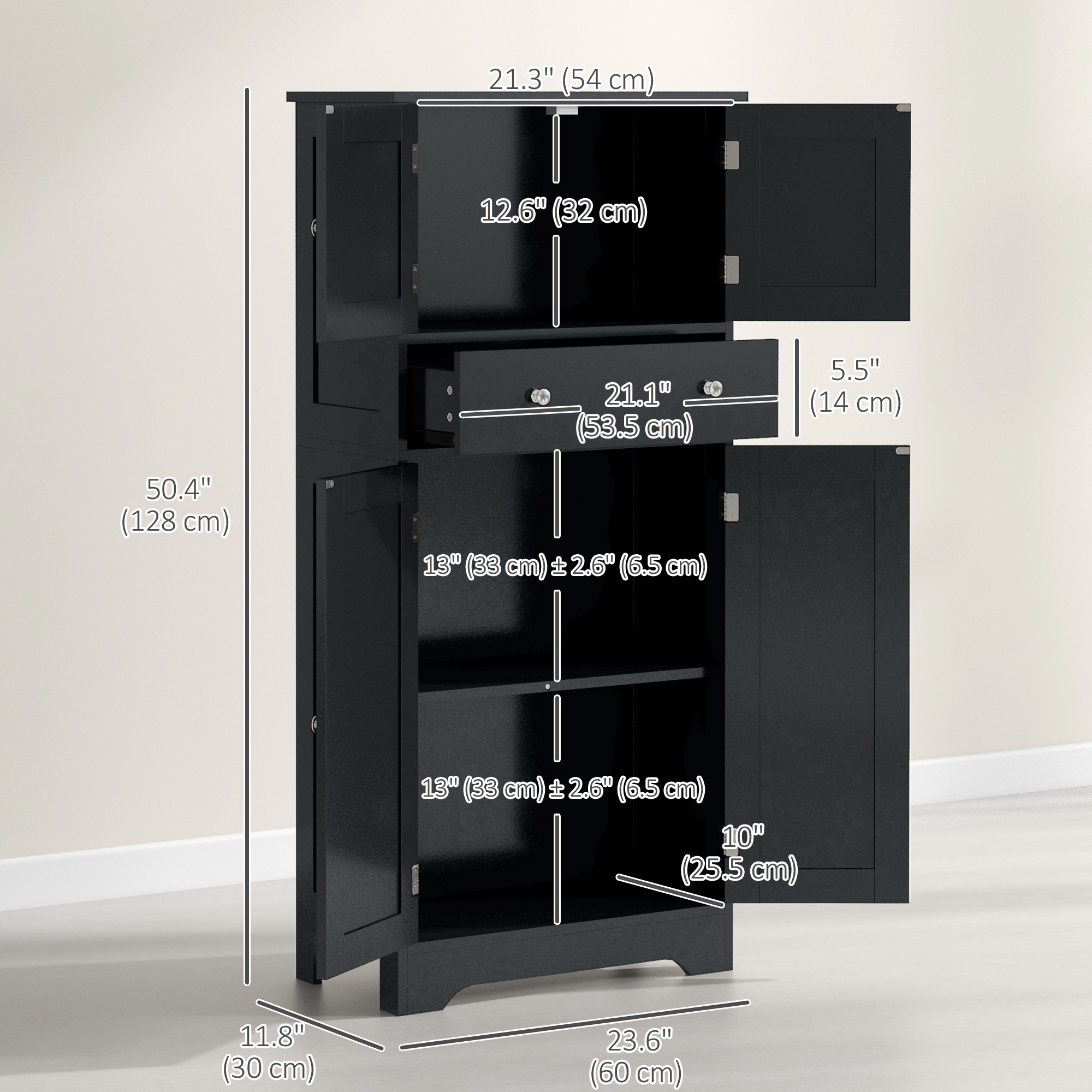 HOMCOM 50.5" Kitchen Storage Cabinet, Modern Kitchen Pantry Cabinet ...