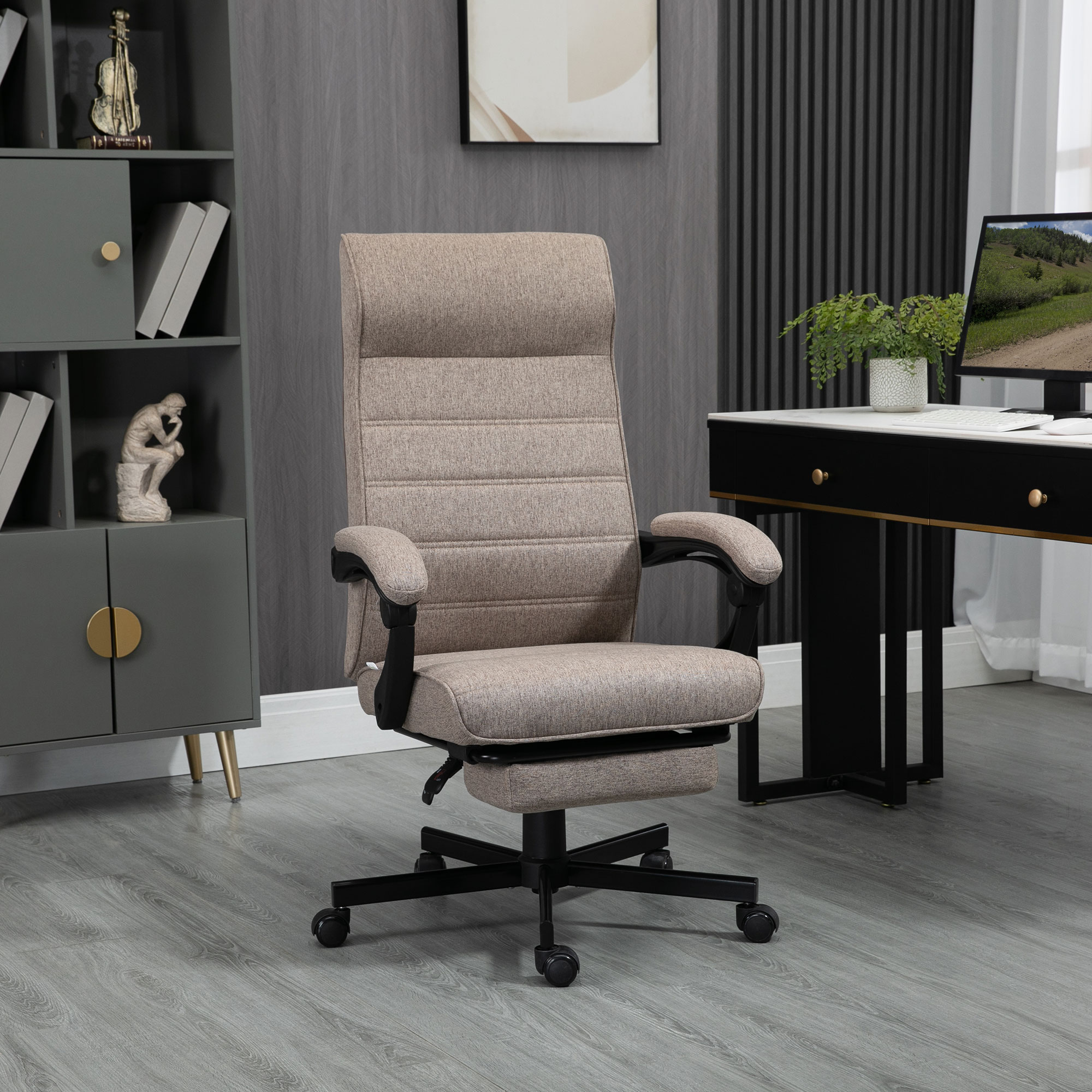 Vinsetto High-Back Office Chair, Linen Computer Desk Chair, Swivel ...