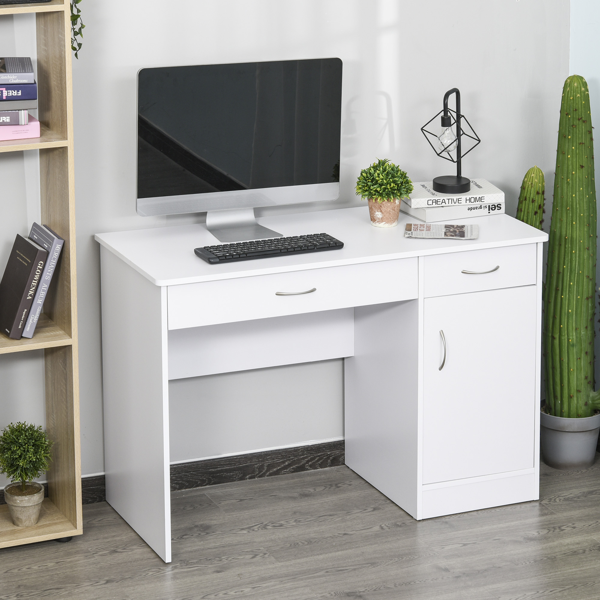 HOMCOM Computer Desk with Drawers & Locker Writing Desk Workstation ...