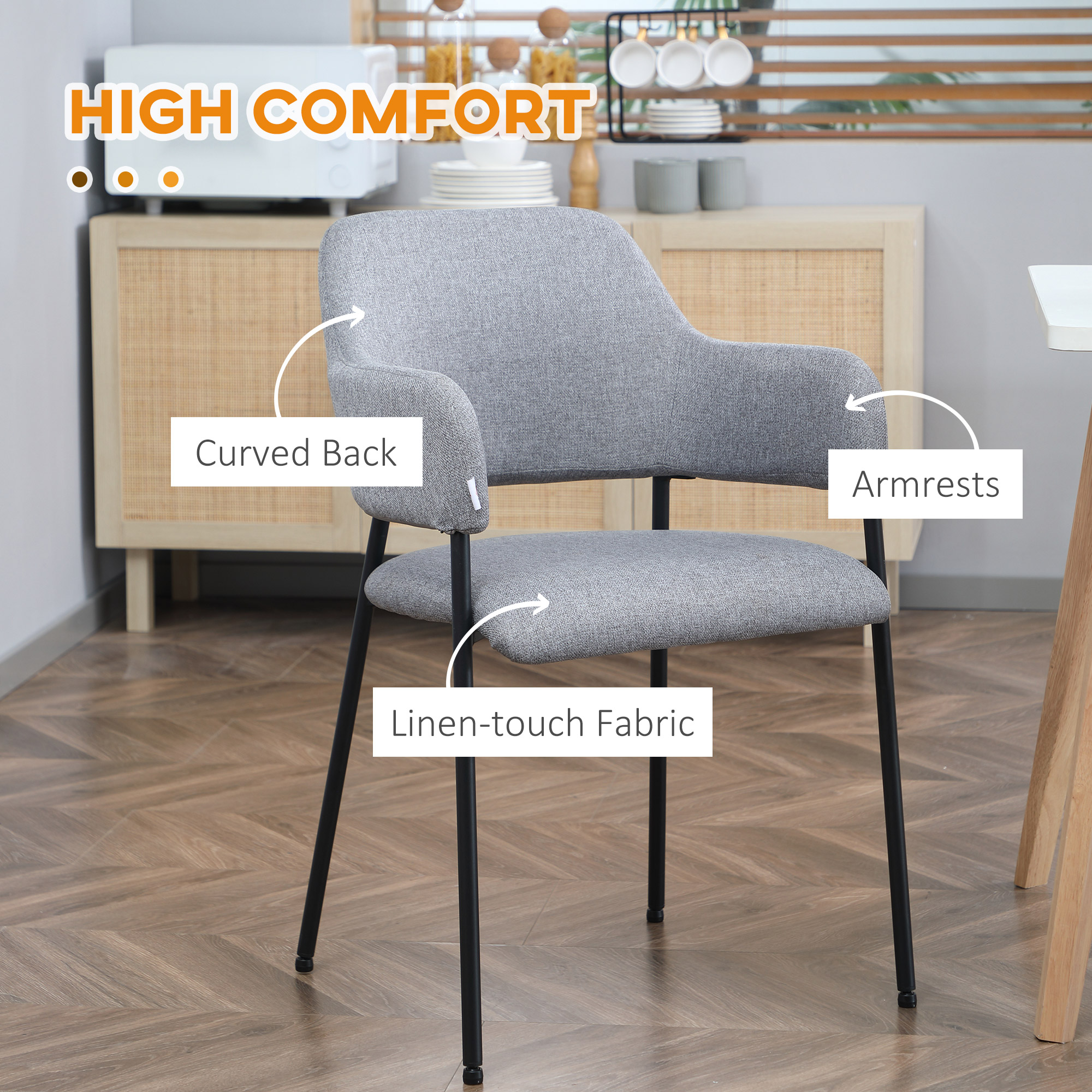 HOMCOM Modern Dining Chairs Set of 2, Linen Touch Fabric Accent Chairs ...