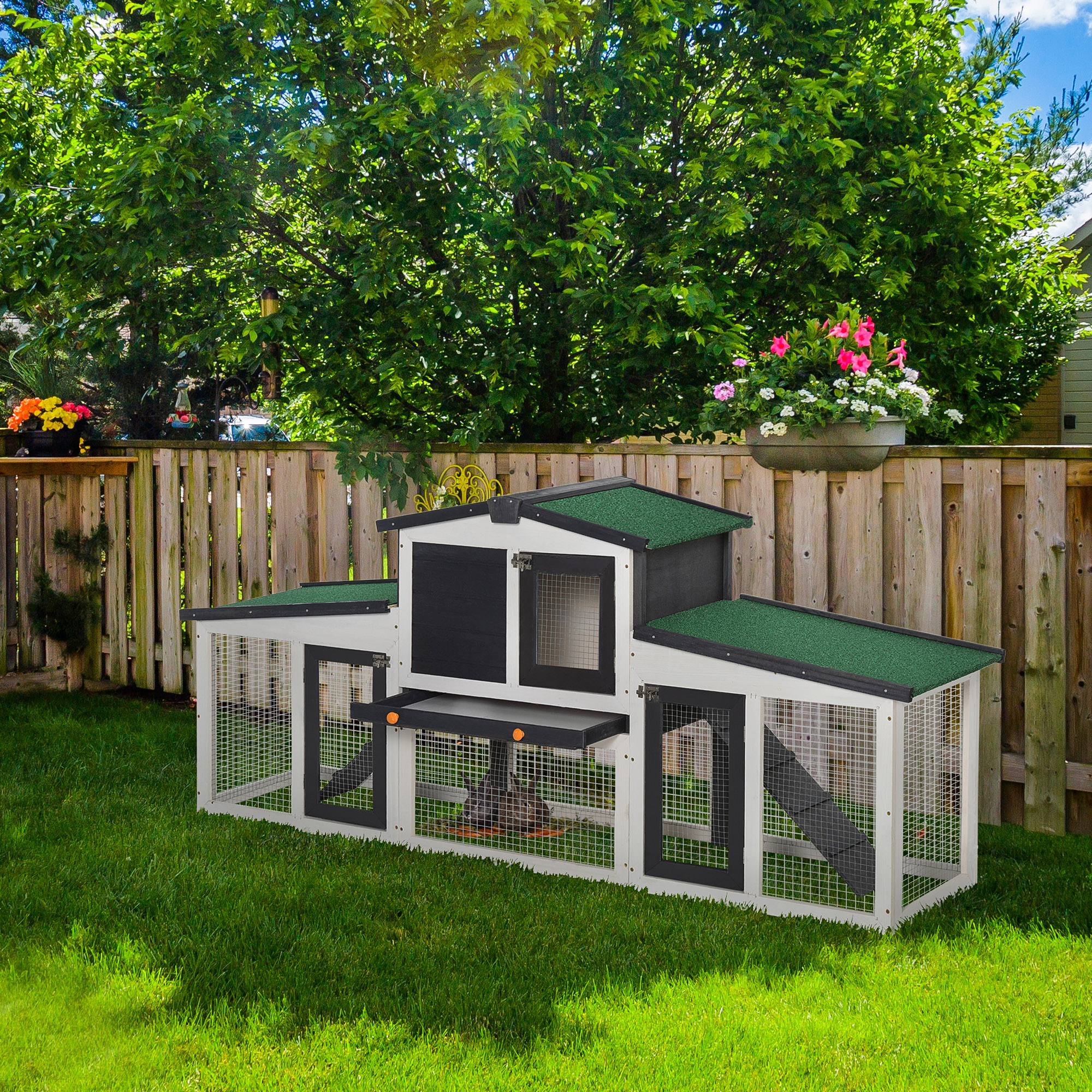 PawHut Large Rabbit Hutch with Double Runs, Wooden Bunny Cage Outdoor ...