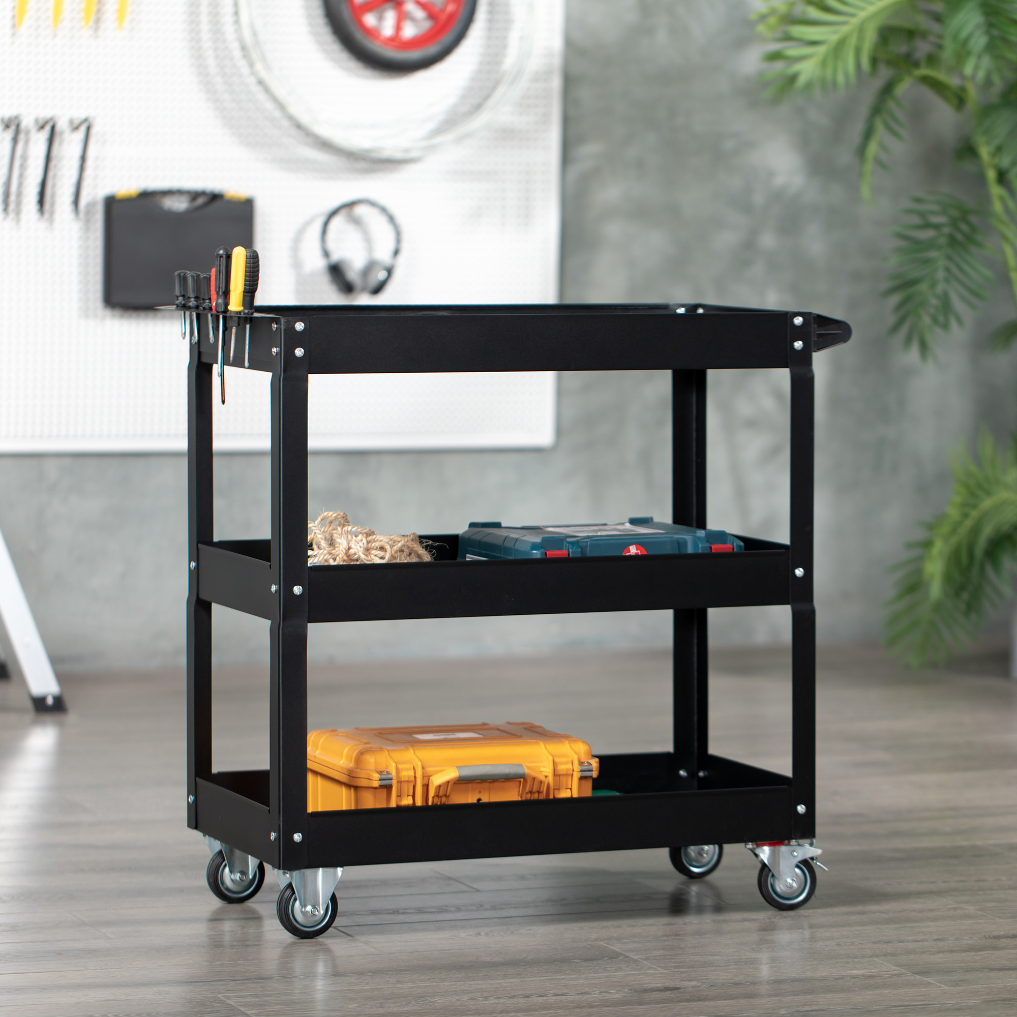 DURHAND 3 Tier Rolling Tool Cart with Wheels, 330 LBS Capacity Heavy ...