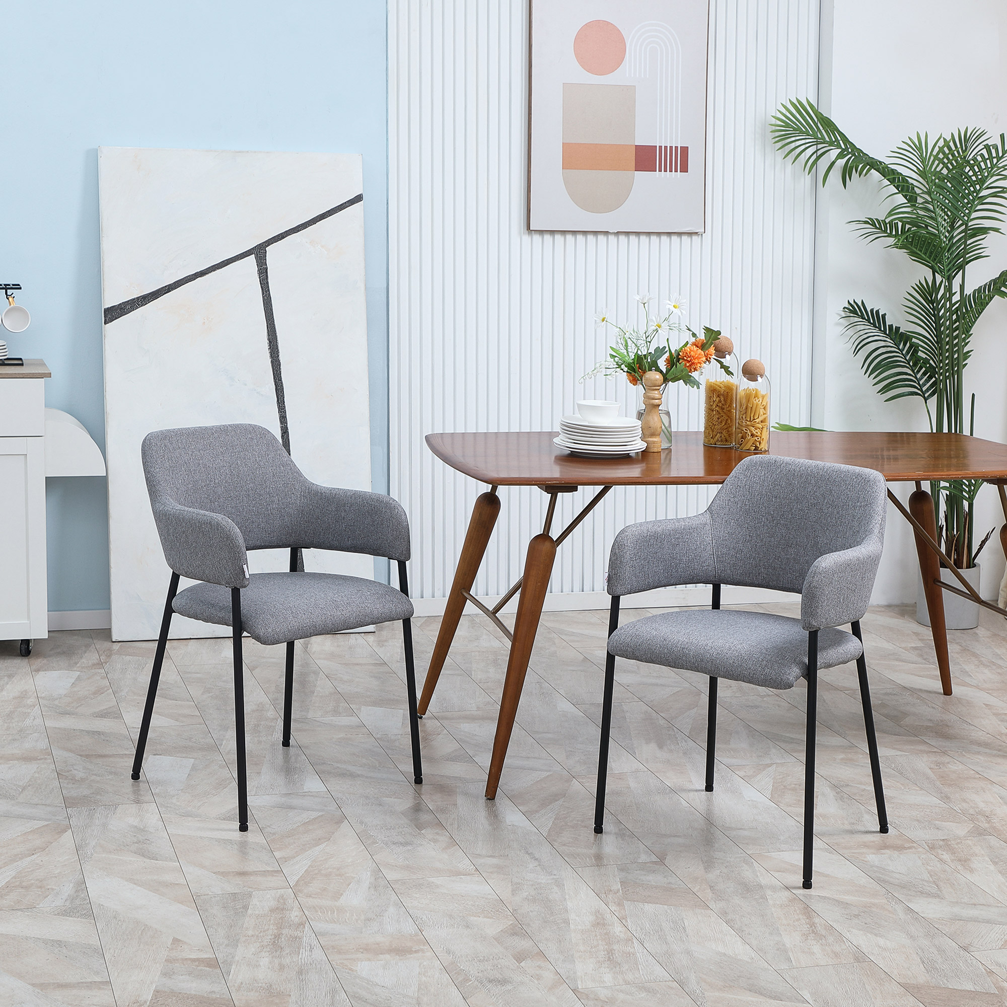 HOMCOM Modern Dining Chairs Set of 2, Linen Touch Fabric Accent Chairs ...